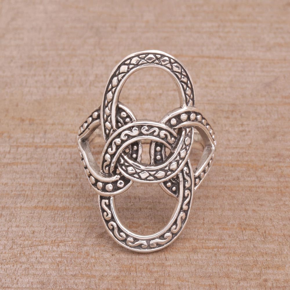 NOVICA Artisan Handmade .925 Sterling Silver Cocktail Ring Artisan Crafted with Oxidized Accents Indonesia 'Confluence'