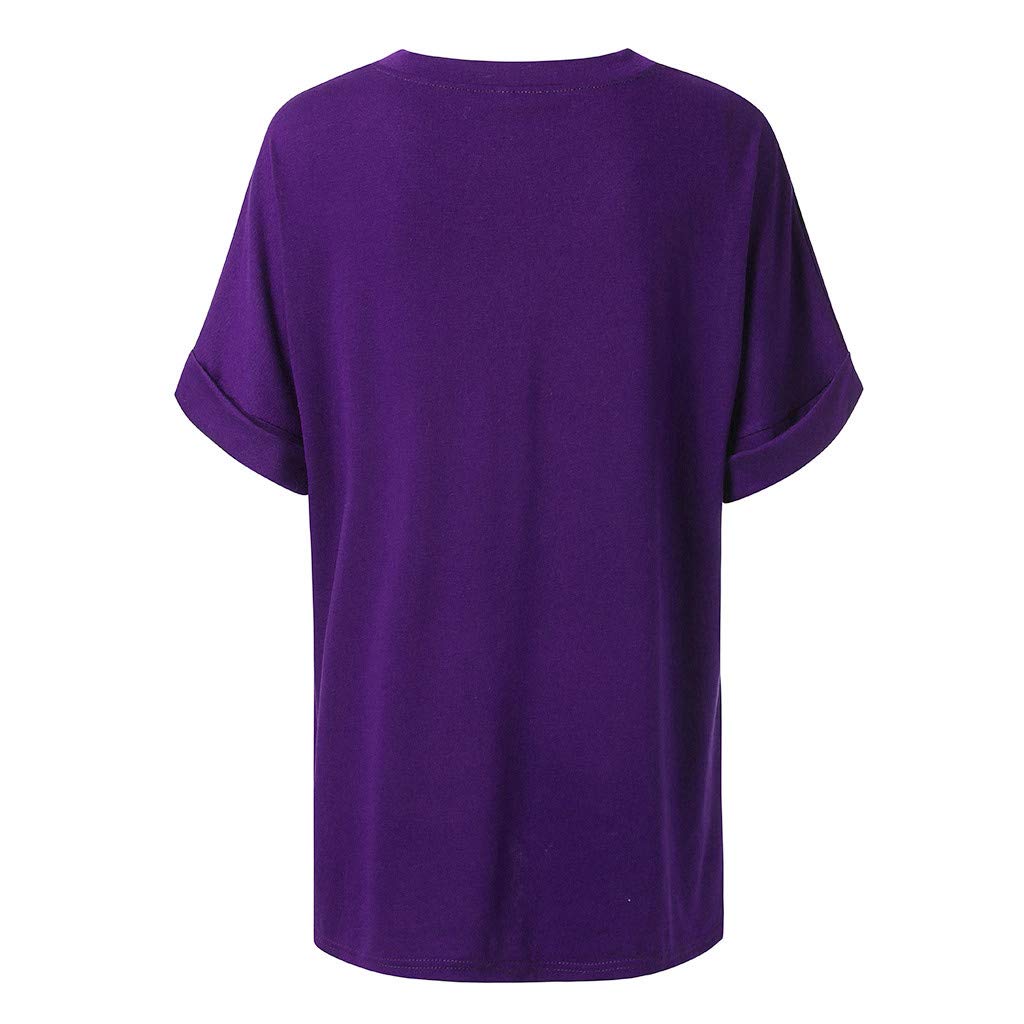 Muicook Women's V Neck T Shirt Rolled Sleeve Side Split Tunic Tops Summer Loose Casual Tops(X-Large,Purple)