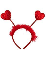 LUX ACCESSORIES Fabric Furry Heart Antenna Valentine's Day Festive Headband… (RED)