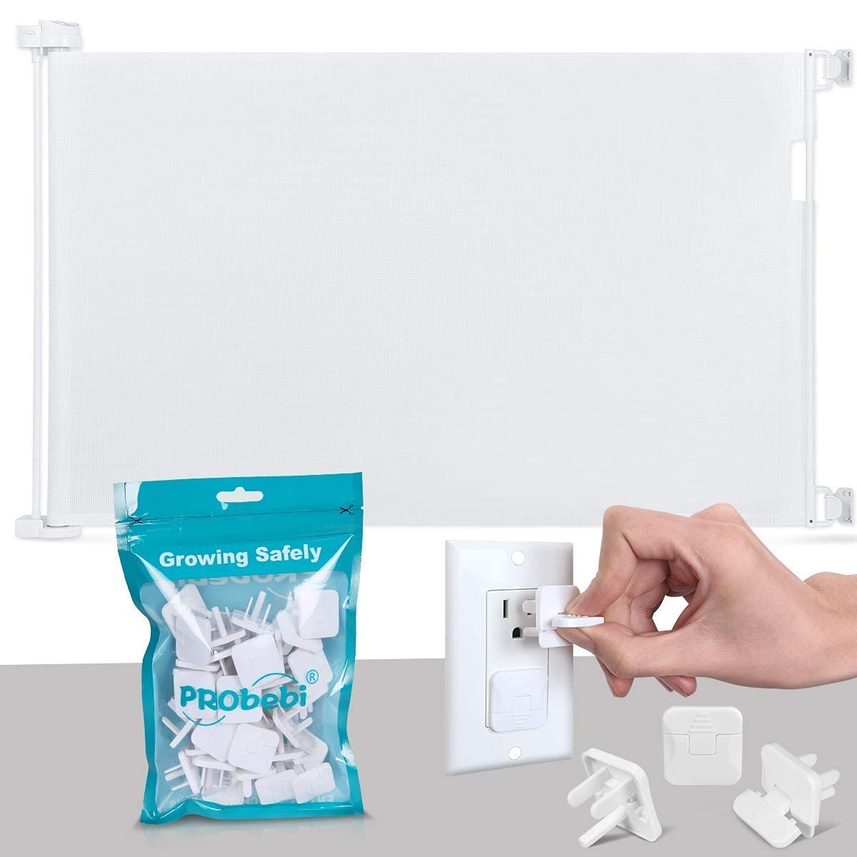 New 360 Degree Retractable Baby Gate + Free 38PACK Outlet Safety Covers, PRObebi Protect Your Baby Safety
