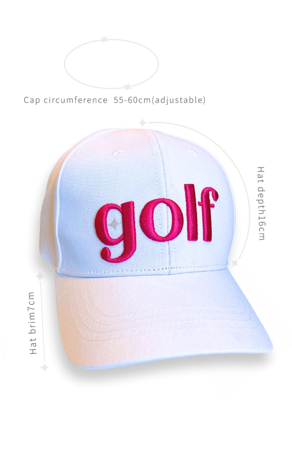 Women's Golf Hat White Ballcap with Pink Accent - Trendy Apparel for Woman, Adjustable Ball Cap, Women, Ladies Cute Golf Gear Apparel Caps - One Size Fits All Unisex