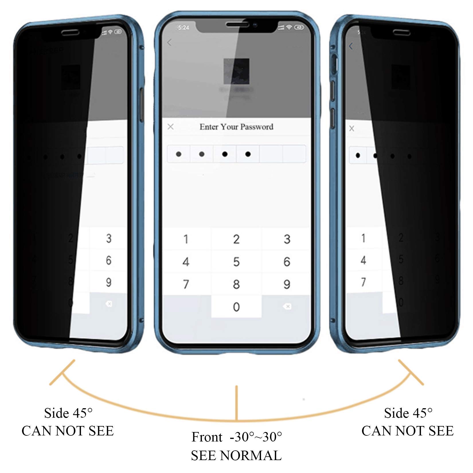 Privacy Magnetic Case Compatible with iPhone 12 Pro Max, [Safety Lock] Anti-peep Adsorption Case, Front & Back Tempered Glass Full Screen Coverage, Thin 360 Full Protective Phone Case for 12 Pro Max