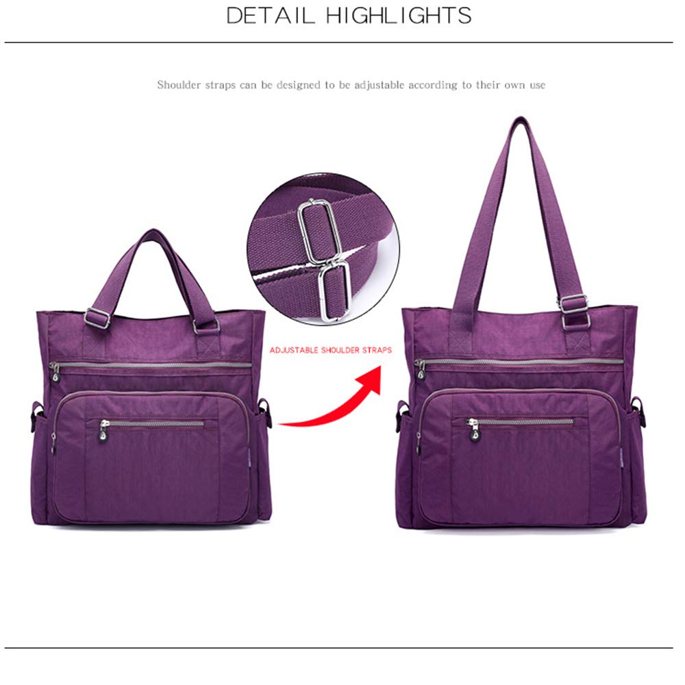 Multi Pocket Nylon Totes Handbag Large Shoulder Bag Travel Purse Bags For Women (X-Black)