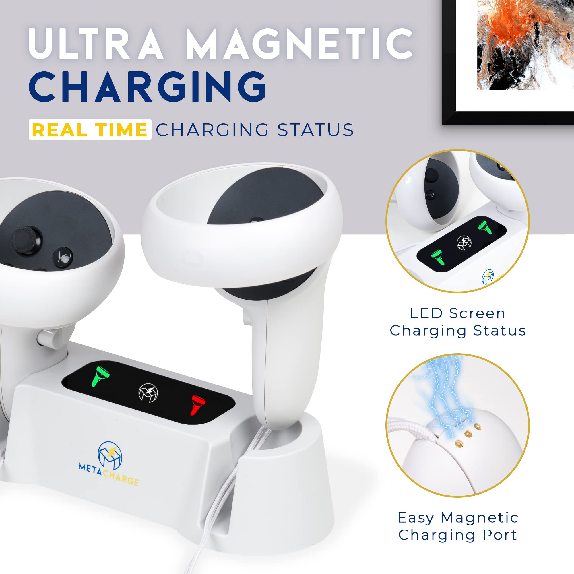 MetaCharge Charging Dock for Meta Quest 2 Virtual Reality Headset, Charging Station for Oculus VR, Comes with 2 Rechargeable Batteries (Support Elite Strap with Battery)