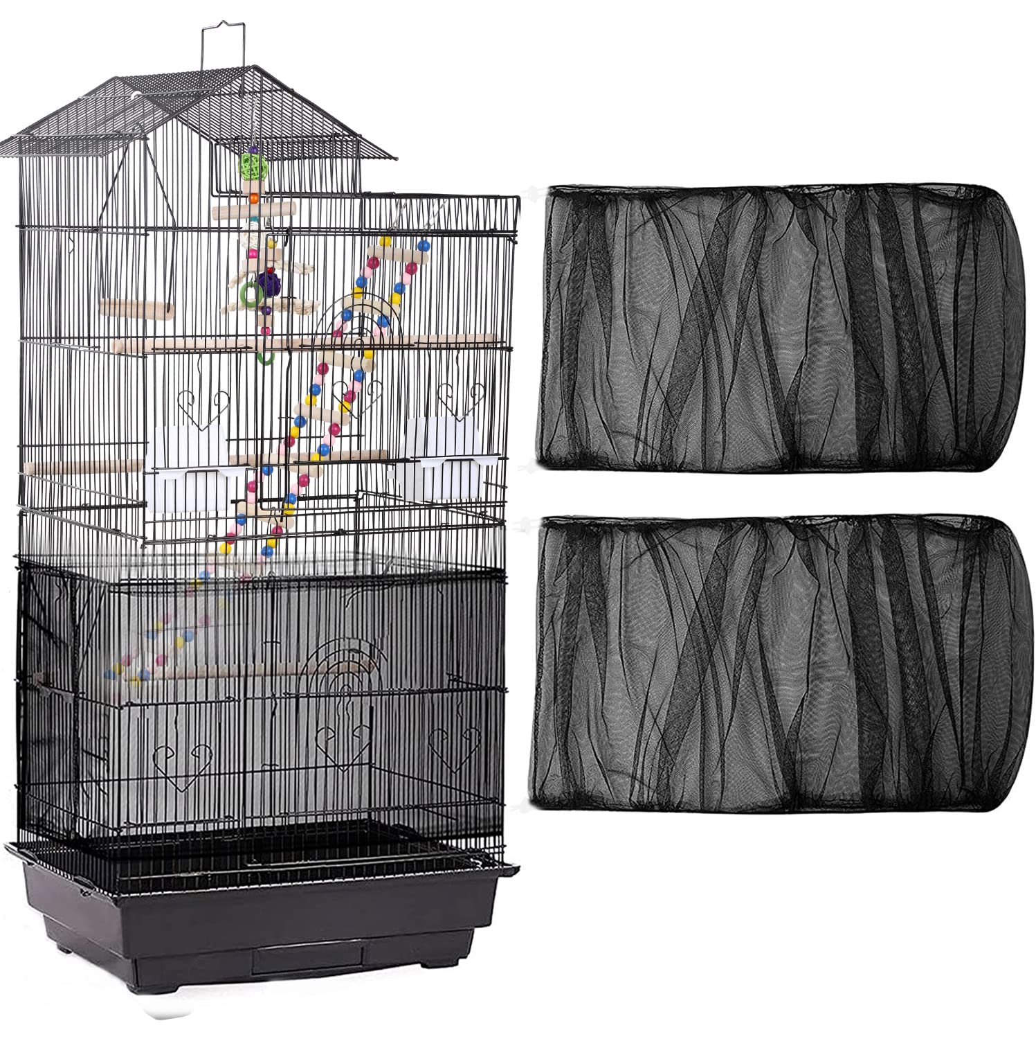 LWFCOEE Bird Cage Seed Catcher, Large Bird Cage Skirt Guard, Adjustable Soft Nylon Mesh Bird Cage Netting for Round Square Bird Cages Circumference 60-86"