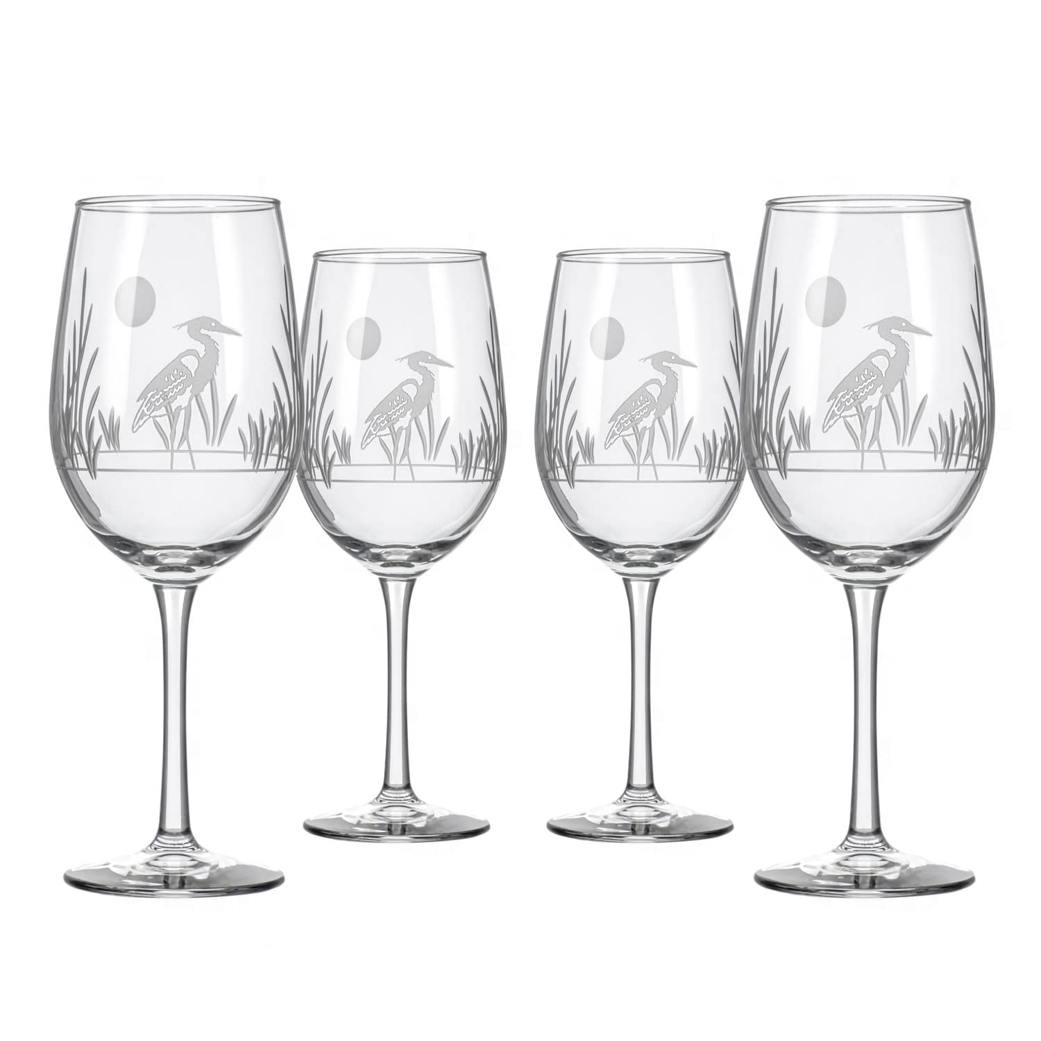 Rolf Glass Heron White Wine Glass 12 ounce - Stemmed Wine Glass Set of 4 Lead-Free Glass - Diamond Wheel Etched Wine Glasses – Proudly Made in the USA