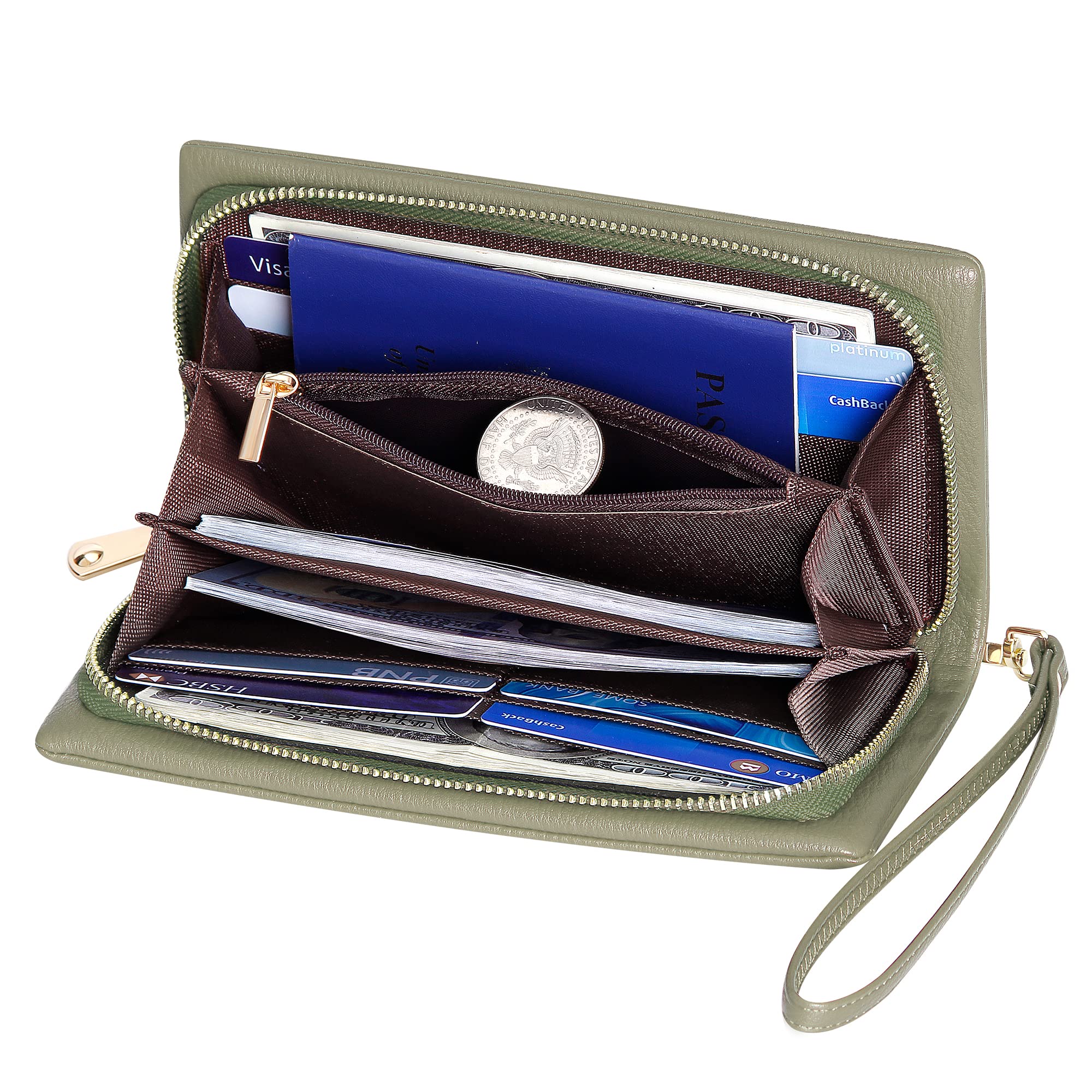 Wallet for Women Clutch Wristlet Wallet with Phone Holder Large Soft Vegan Leather Card Holder