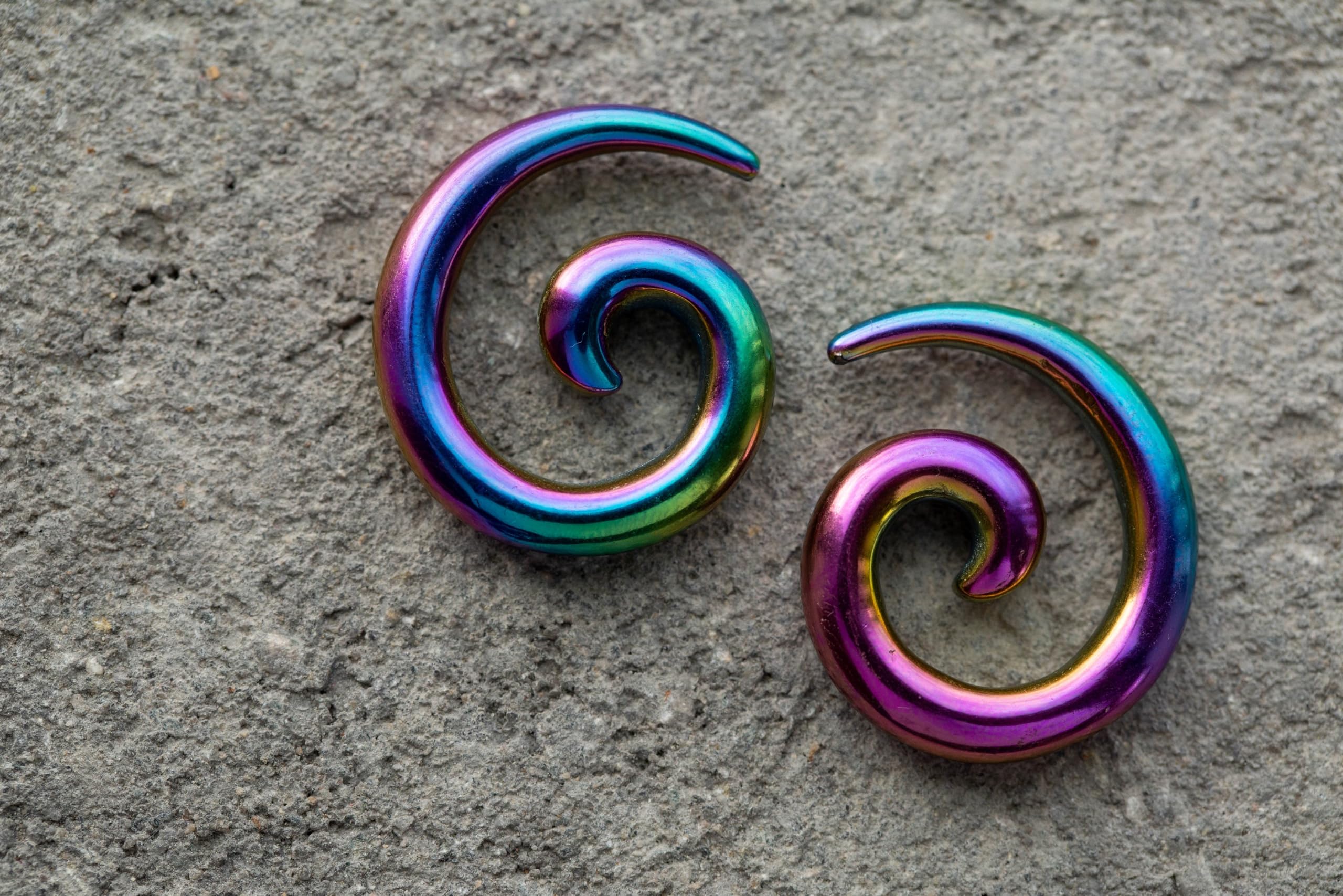 Pierced Owl Stainless Steel Spiral Tapers, Sold as a Pair (6mm (2GA), Rainbow)
