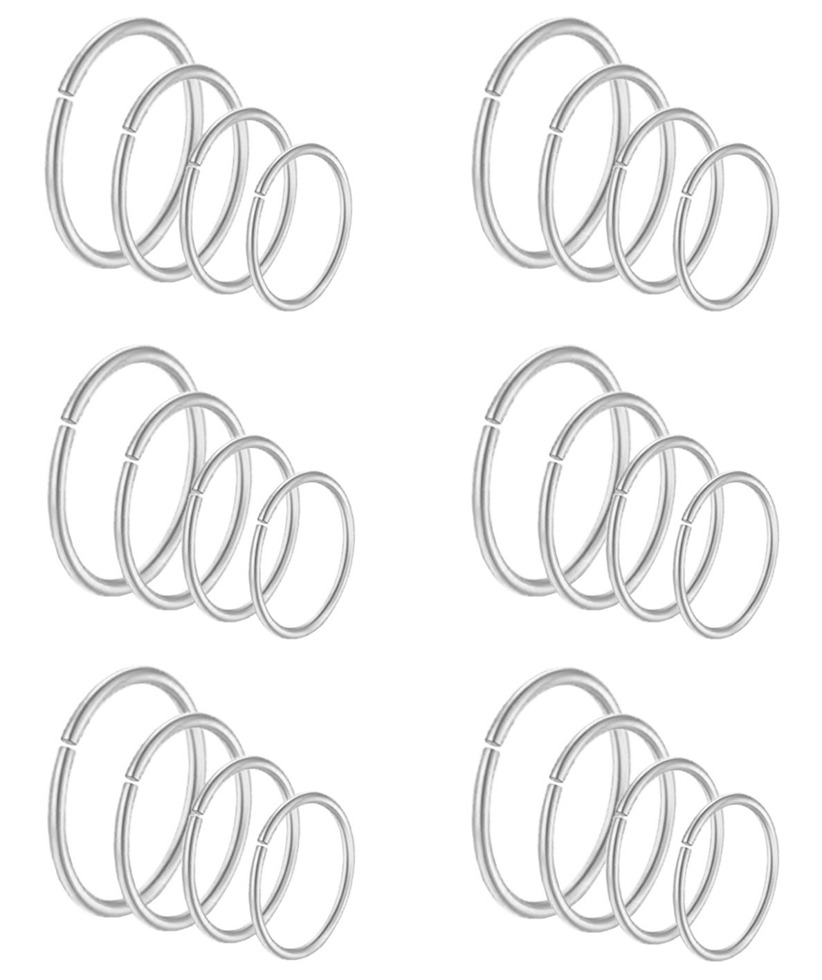 Masedy 24Pcs 20G 316L Stainless Steel Nose Rings Hoop Tragus Cartilage Helix Piercing Lip Septum Ring Silver Bendable