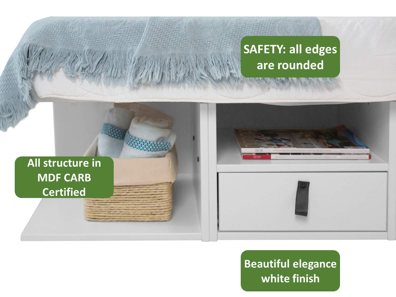 memomad Bali Storage Platform Bed with Drawers (Queen Size, Off White)