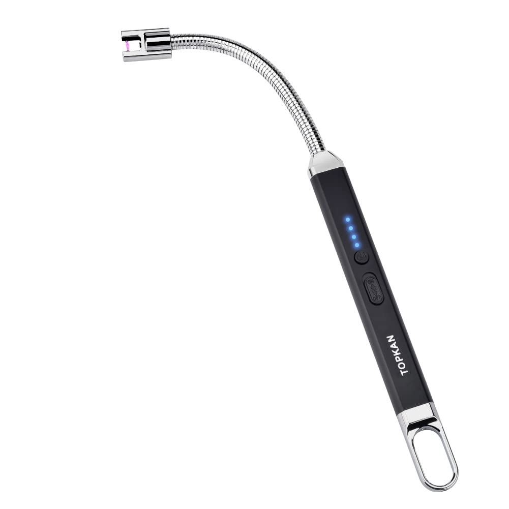 Lighter, Candle Lighter, Electric Lighter, Windproof USB Rechargeable Electronic Plasma Arc Lighter with Safety Lock, LED Battery Indicator, Long Flexible Lighter for BBQ, Grill, Fireworks (Black)