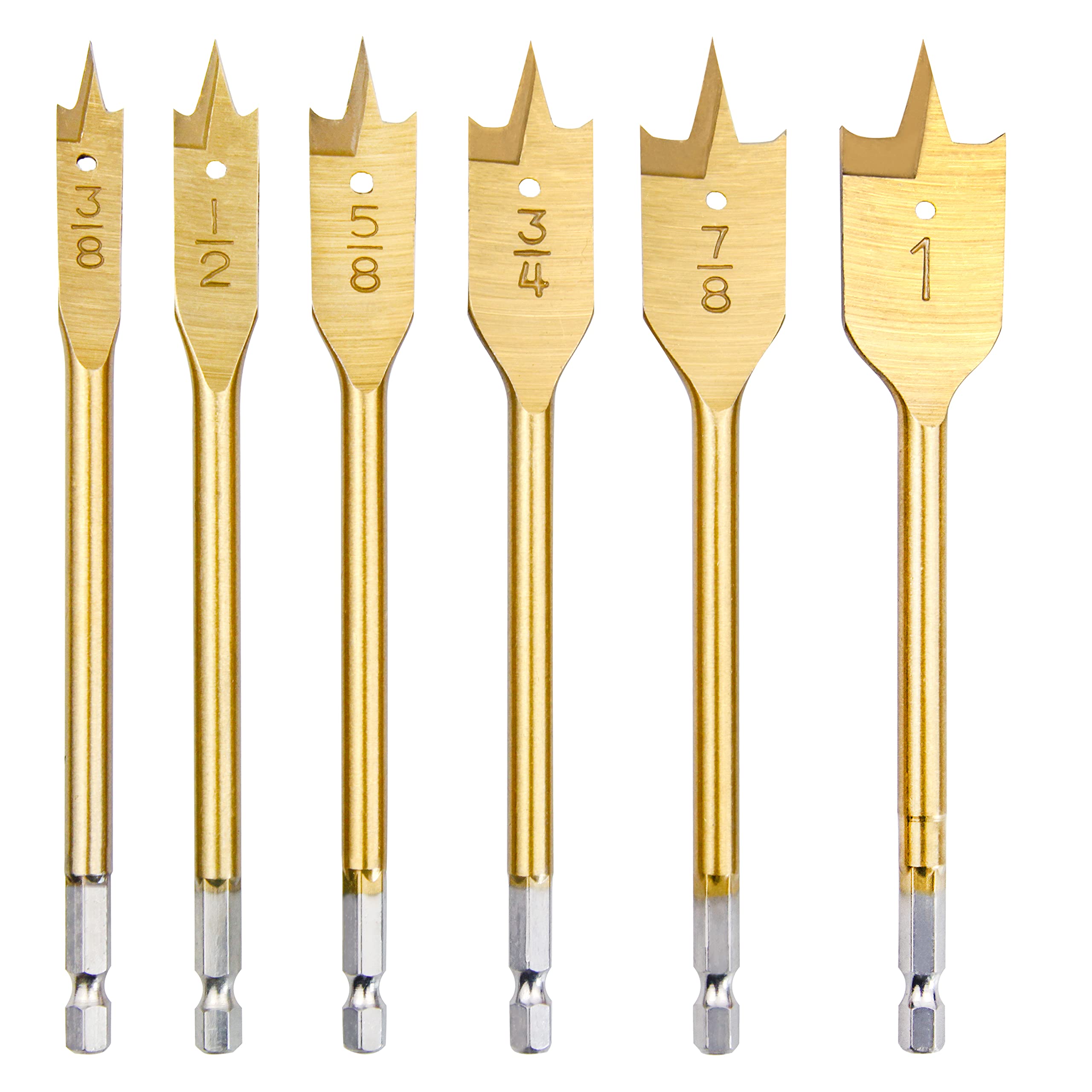 wesleydrill 6PCS Spade Drill Bit Set Paddle Flat Bits 3/8"-1" Flat Wood Hole Cutter Fit for Most Types of Wood as Well as Fiberglass