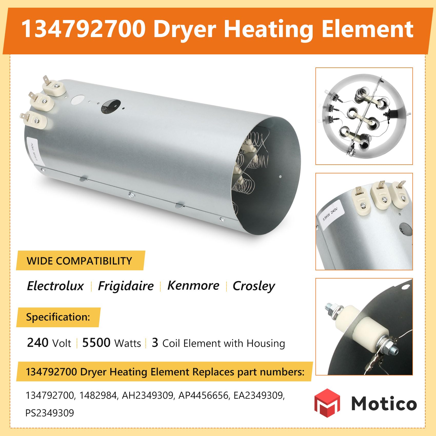 M Motico DC47-00019A Heating Element for Samsung Dryer, Compatible with DV45H7000EW/A2 DV40J3000EW/A2 DV42H5000EW/A3 DV42H5200EP/A3 DV210AEW/XAA DV42H5200EP/A3-365 DAYS WARRANTY