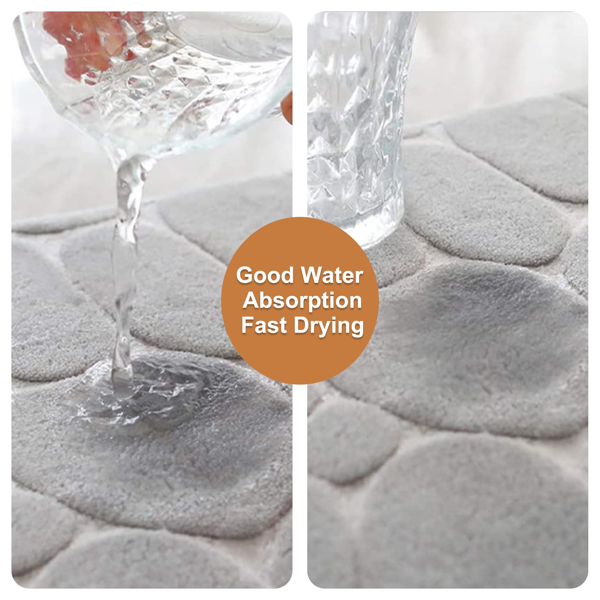 Memory Foam Bath mat Soft and Comfortable Non-Slip Toilet Bathroom Carpet Pebbles Machine Washable Suction Bath mat（15.7x23.6in, Light Grey）