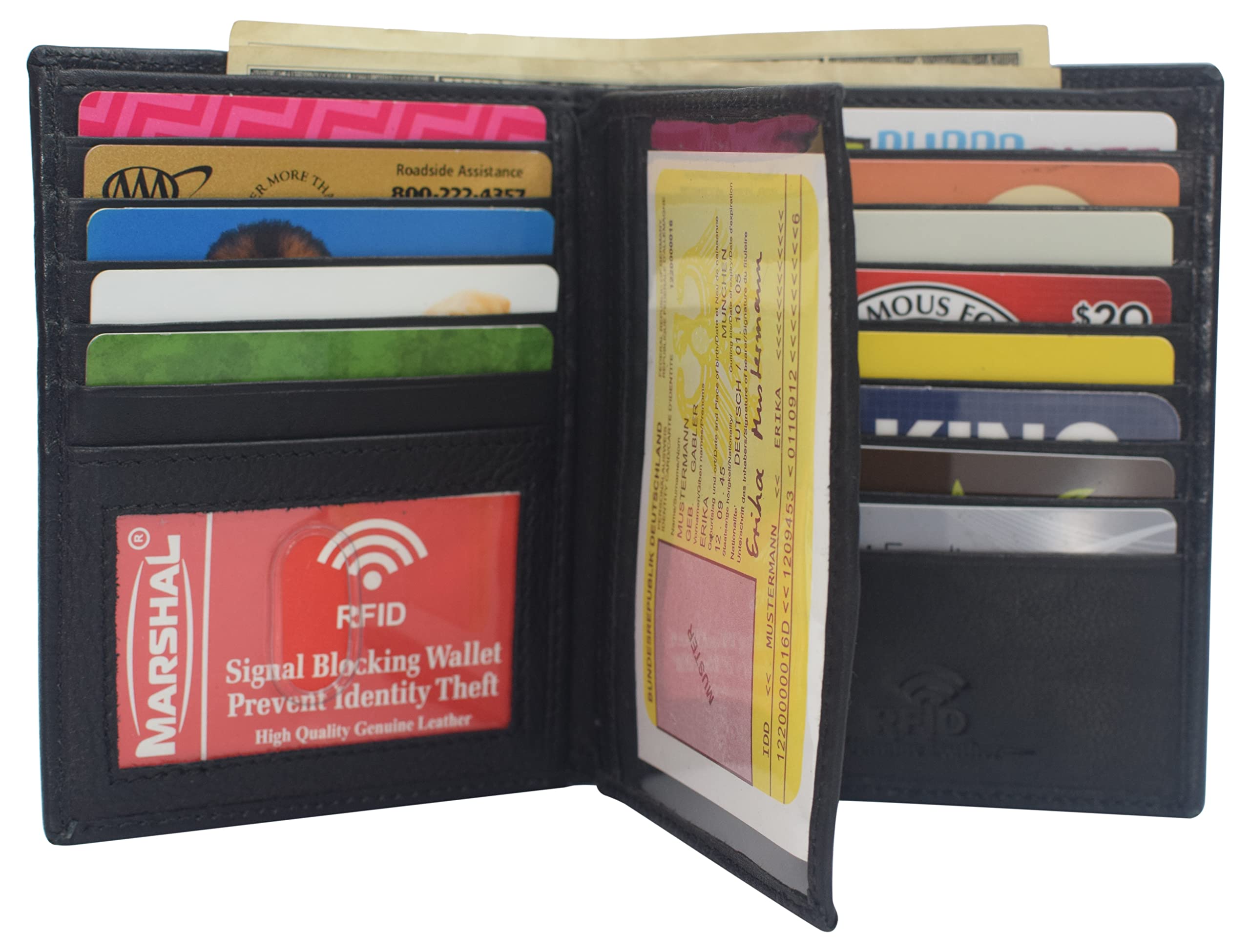 Marshal RFID Blocking Bifold Hipster Multi Credit Card ID Holder Wallet Leather (Black)
