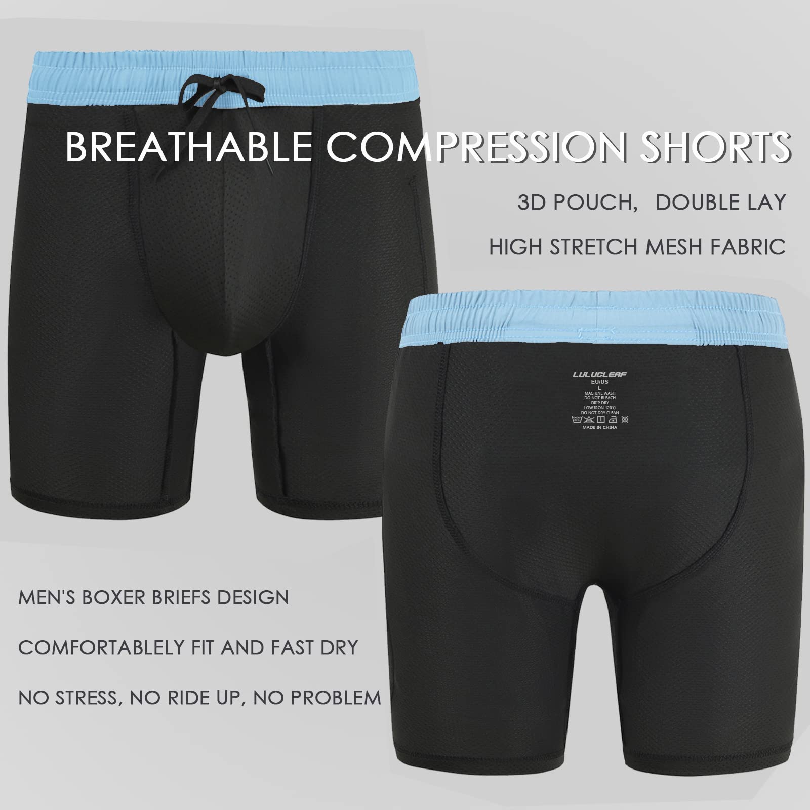 Lulucleaf Running Shorts for Men with Liner Mens 2 in 1 Workout Athletic Yoga Shorts (Light Blue, XL)