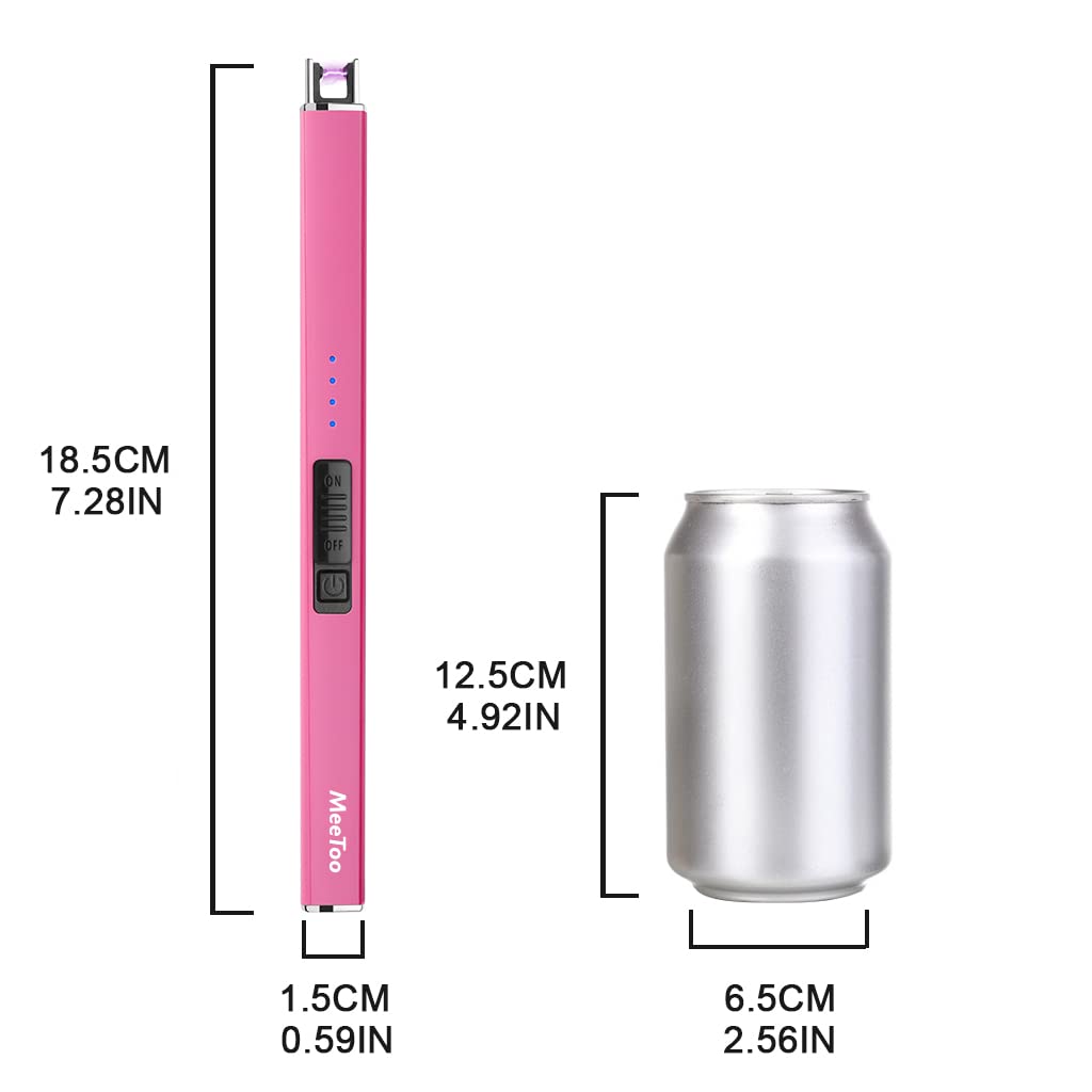 MeeToo Fluorescent Lighter Electric Candle Lighter Rechargeable USB Lighter Plasma Arc Windproof Grow in The Dark for Candle Party (Pink)