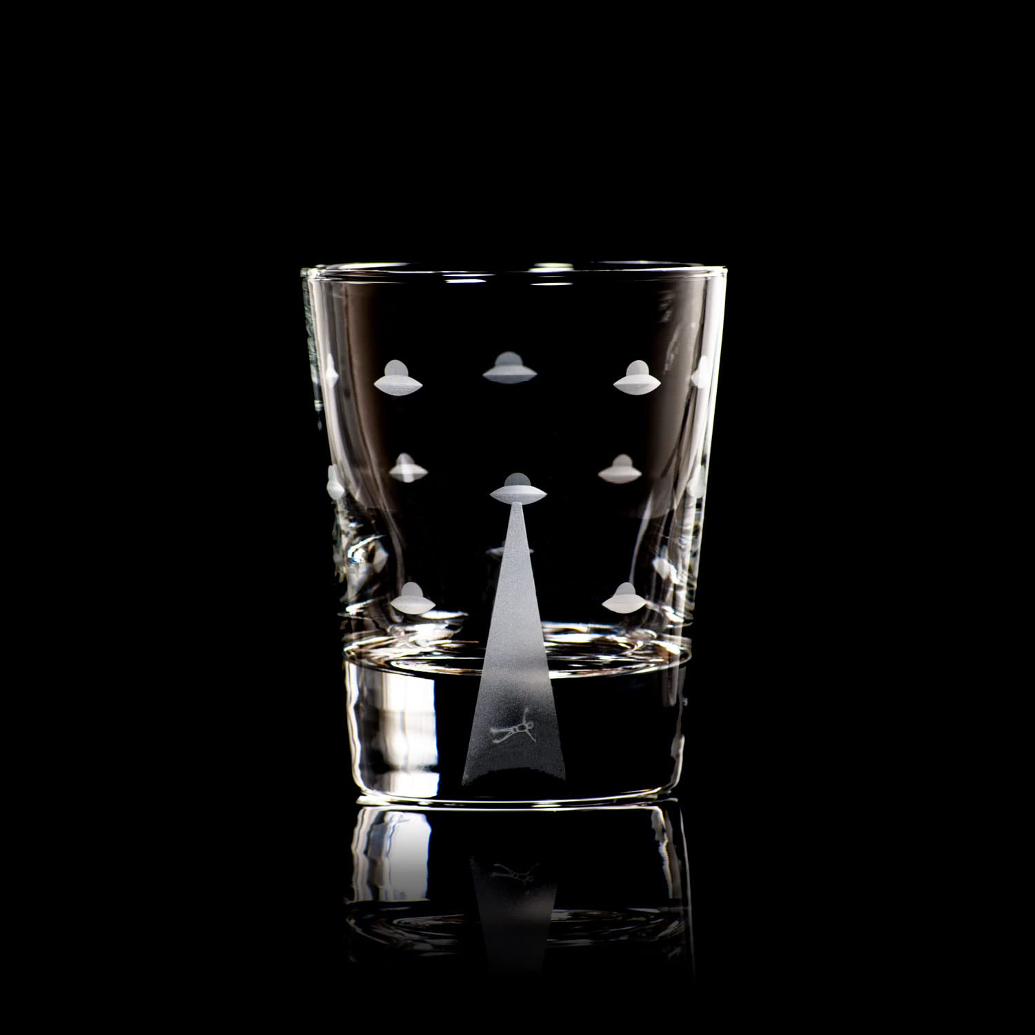 Rolf Glass UFO Mothership Double Old Fashioned Glass 13 ounce | Engraved Whiskey Glass | Lead-Free Glass | Etched Whiskey Tumbler Glasses | Proudly Made in the USA (Set of 4)