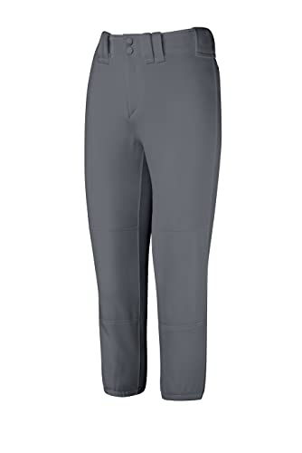 Mizuno Girls Youth Belted Low Rise Fastpitch Softball Pant, Dark Charcoal, Youth Large