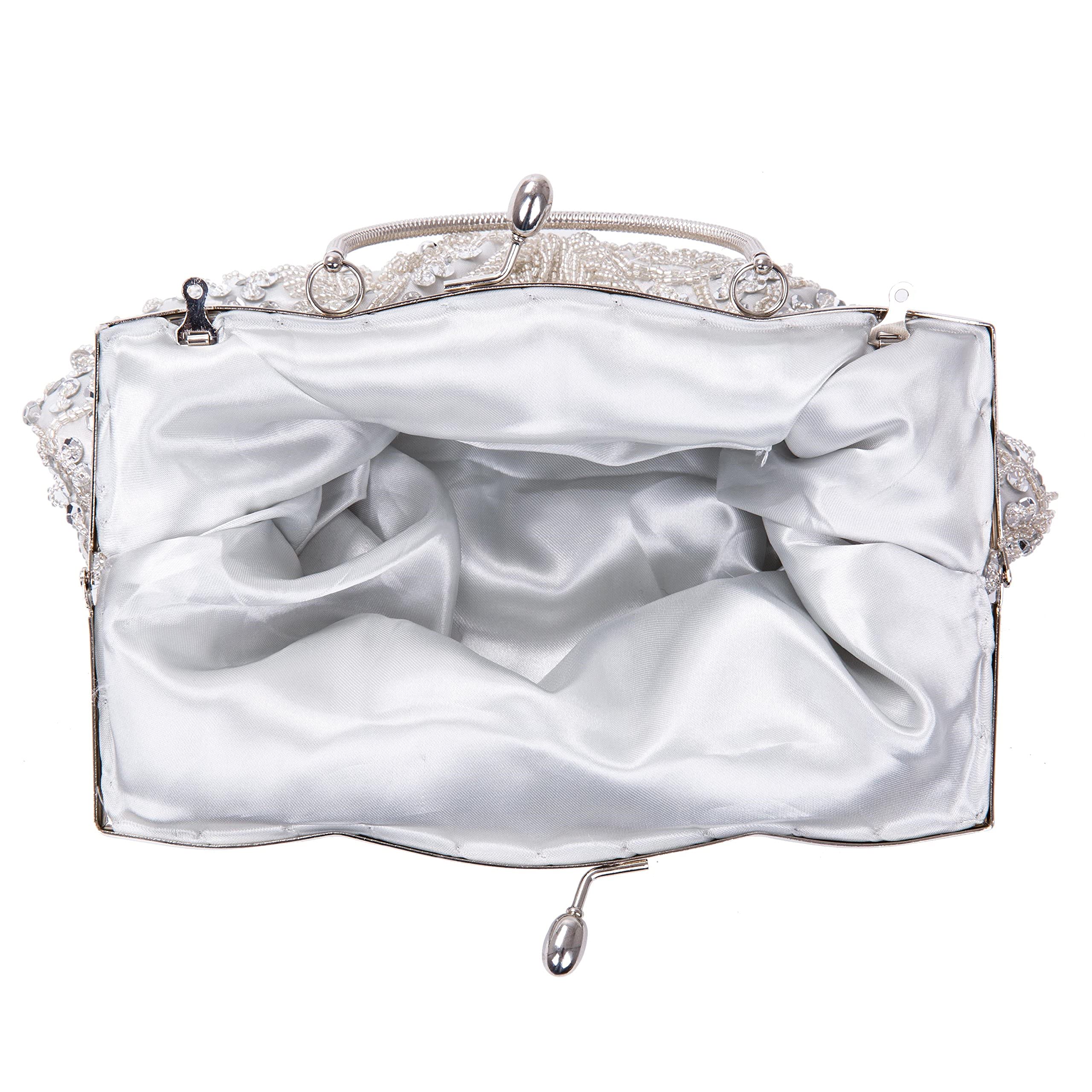 LIFEWISH Women's Evening Bag Beaded Sequin Design Metal Frame Kissing Lock Satin Interior Evening Clutch
