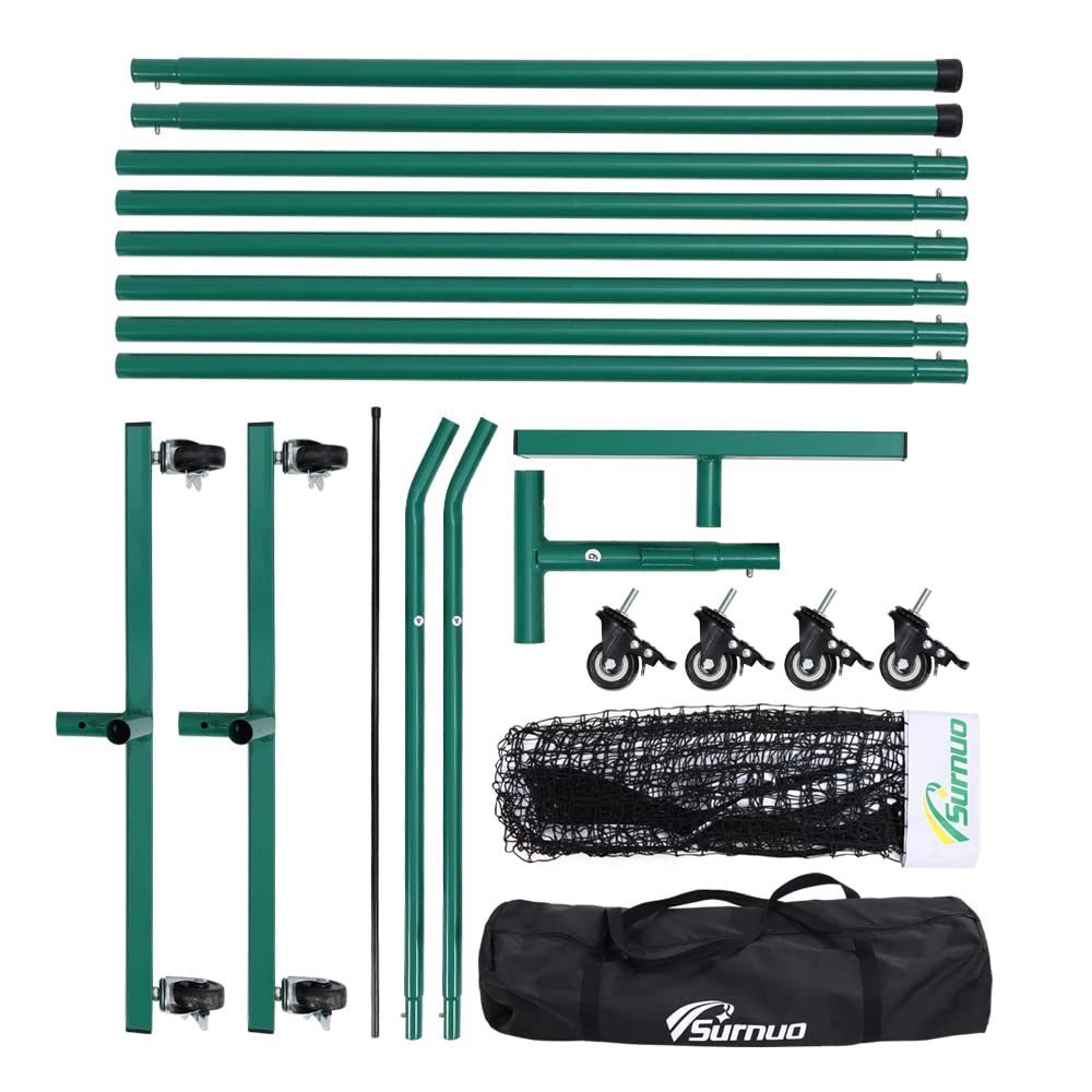 SURNUO Portable Pickleball Net with Wheels for Driveway- Outdoor Regulation Size Pickle Ball Practice Net System for All Ages, Heavy-Duty Steel Frame and Weatherproof Netting,22ft