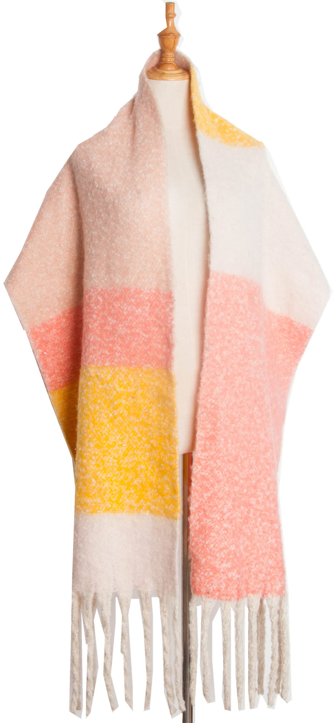 Wander Agio Winter Warm Scarf for Women Long Shawl Large Scarves Cold Weather Thick Blanket Scarfs Color Matching Yellow Pink 9