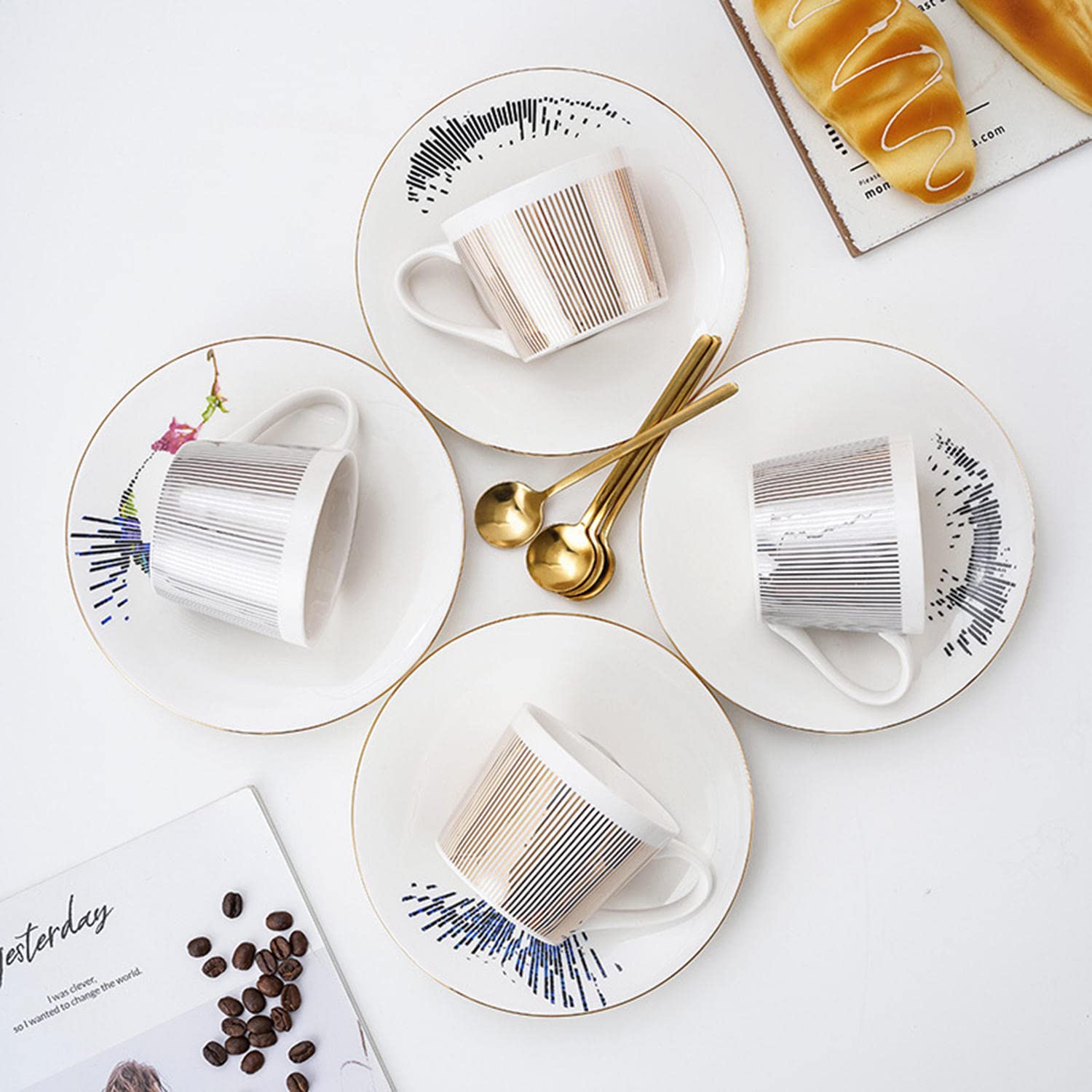 RUNLAIKEJI Mirror Reflection Cup and Saucer, 8 oz Mirror Coffee Cup, Illusion Cups, Anamorphic Cup and Saucer, Moving Reflection Coffee Cup, Reflection Coffee Cup, Ceramic Coffee Mug