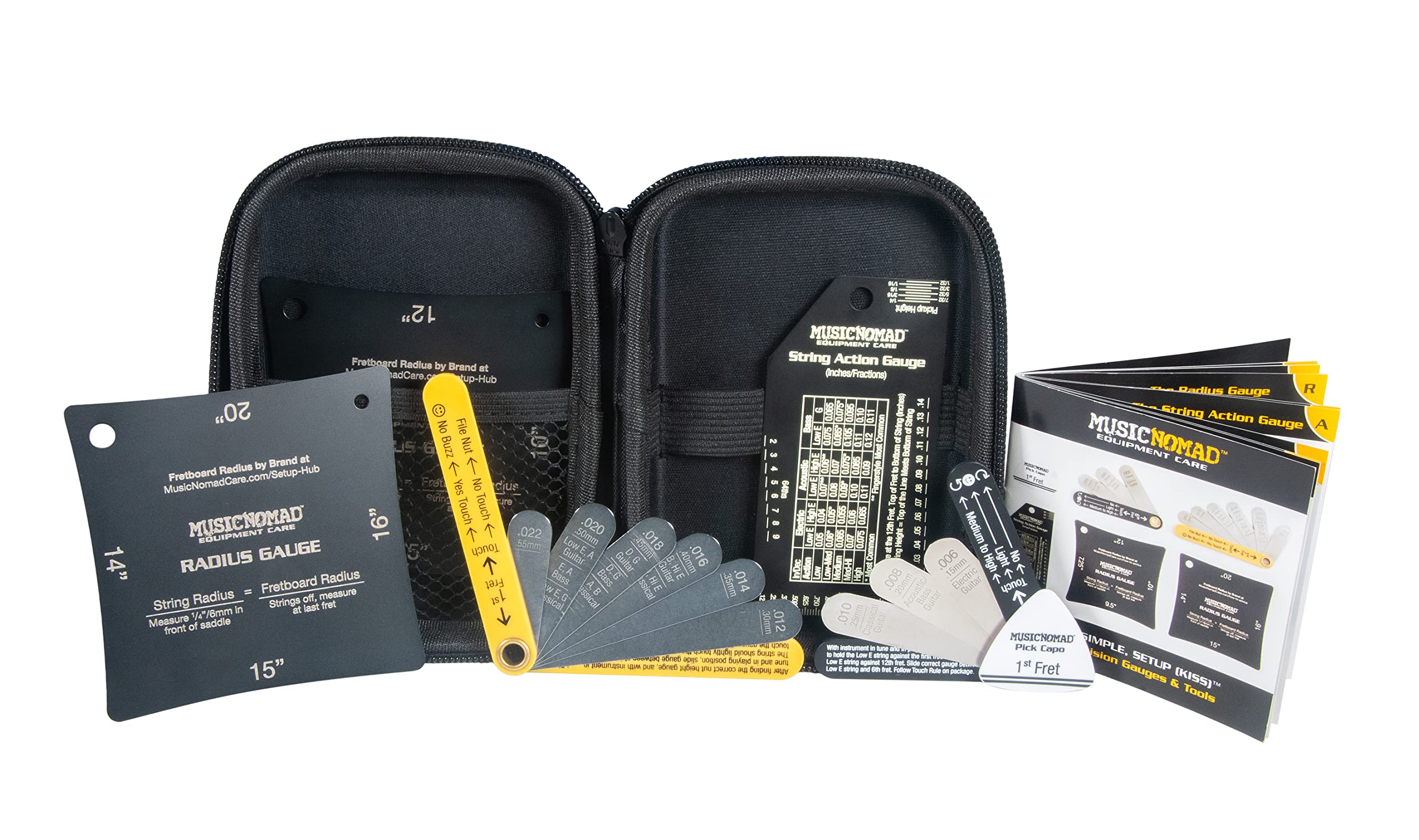 MusicNomad KEEP IT SIMPLE, SETUP (KISS)™ Starter Kit Bundle - 6 pc. Gauge Set, 26 pc. Guitar Tech Tool Set, 11 pc. Truss Rod Wrench Set (MN609)