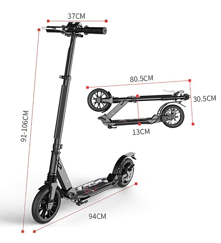 LXLA - Folding Adult Kick Scooter with Disc Handbrake, Big Wheels Dual Suspension Commuter Scooter, Adjustable Height, Supports 220lbs