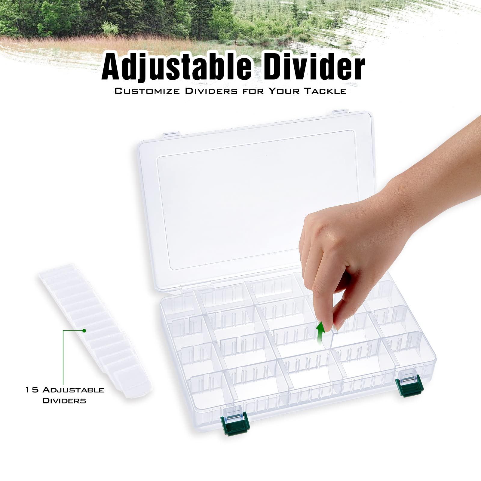 Piscifun Fishing Tackle Boxes, Plastic Clear Fishing Tackle Trays with Removable Dividers, 3600 Storage Organizer Boxes, 4 Packs Tackle Trays
