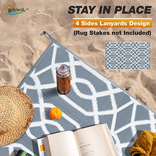 wikiwiki Outdoor Rug, 5x8ft Waterproof Reversible Mat Indoor Outdoor Rugs Carpet, Small Area Rug Plastic Straw Rug for Patio Deck Balcony Pool RV Camping Beach Picnic, Grey