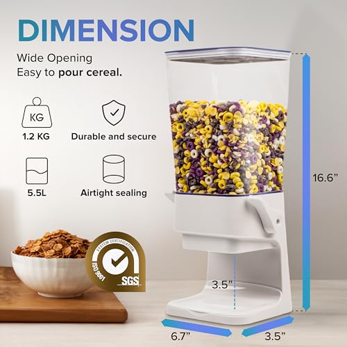 POWERLIX 2pc Cereal Dispenser Countertop (5.5 L), Cereal Storage Container, Organization Container for Kitchen, Food Dispenser for Rice, Pasta, Grains, Nuts, Candies, Oatmeal, Snacks (White)