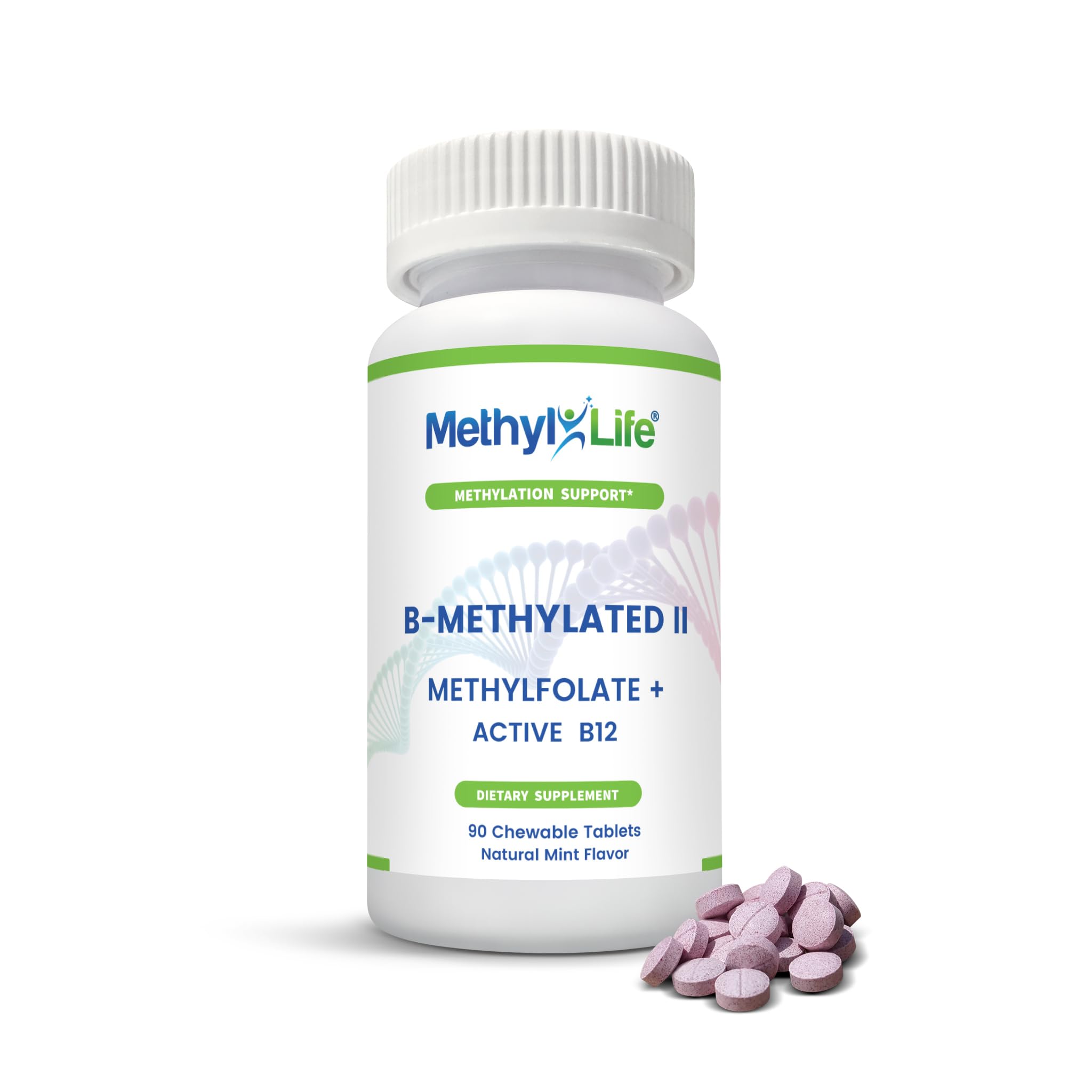 Methyl-Life B-Methylated II, Pure Pharmaceutical Grade Professional Strength Active Folate and B12 (as Methylcobalamin, 3.75 mg) - 3 Months Supply. Chewables