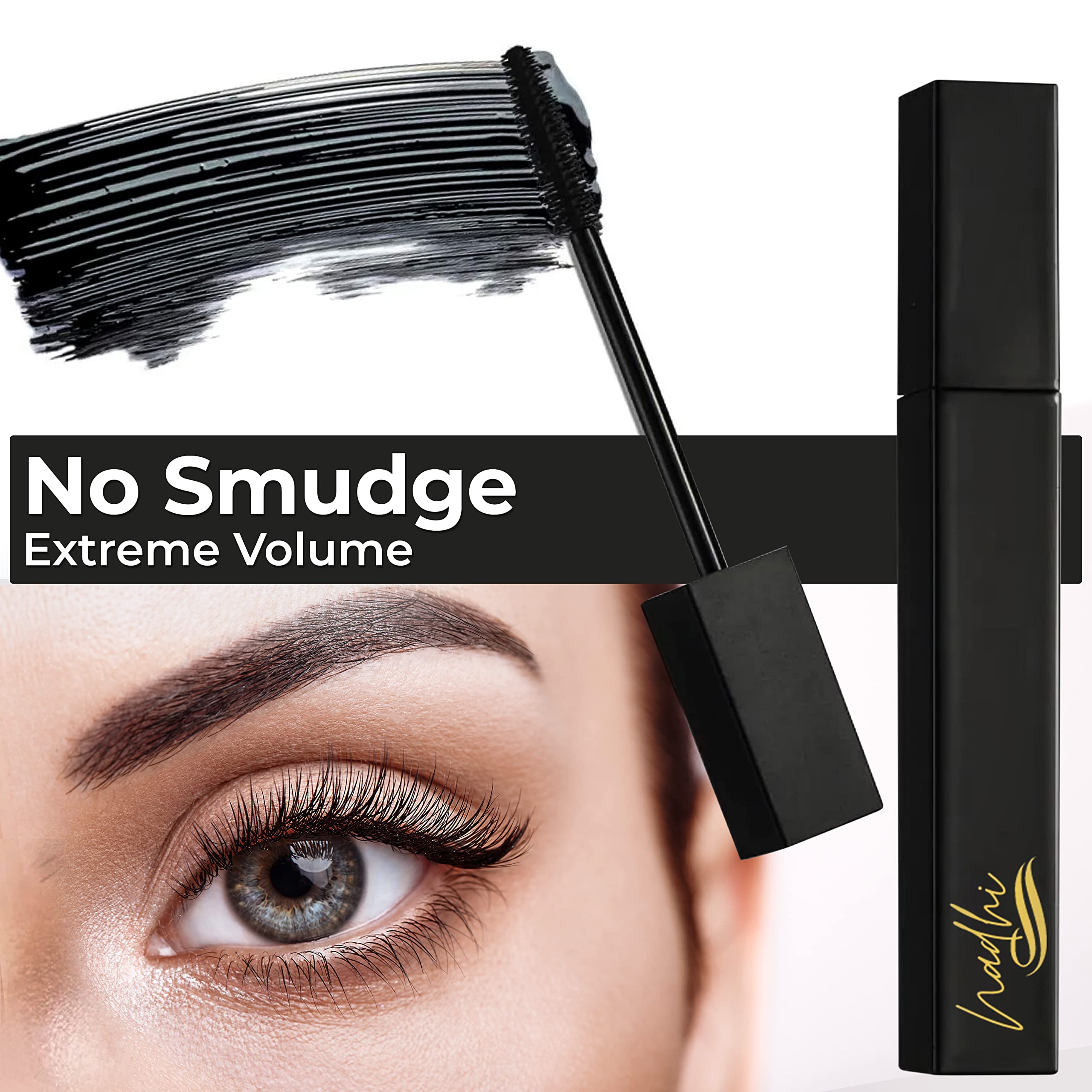 Nadhi Cosmetics Mascara Black Volume and Length β Vegan Waterproof Mascara β Smudge-Proof Waterproof Mascara Black Volume and Length β Tapered Silicone Wand Lengthening Mascara β 1pcs
