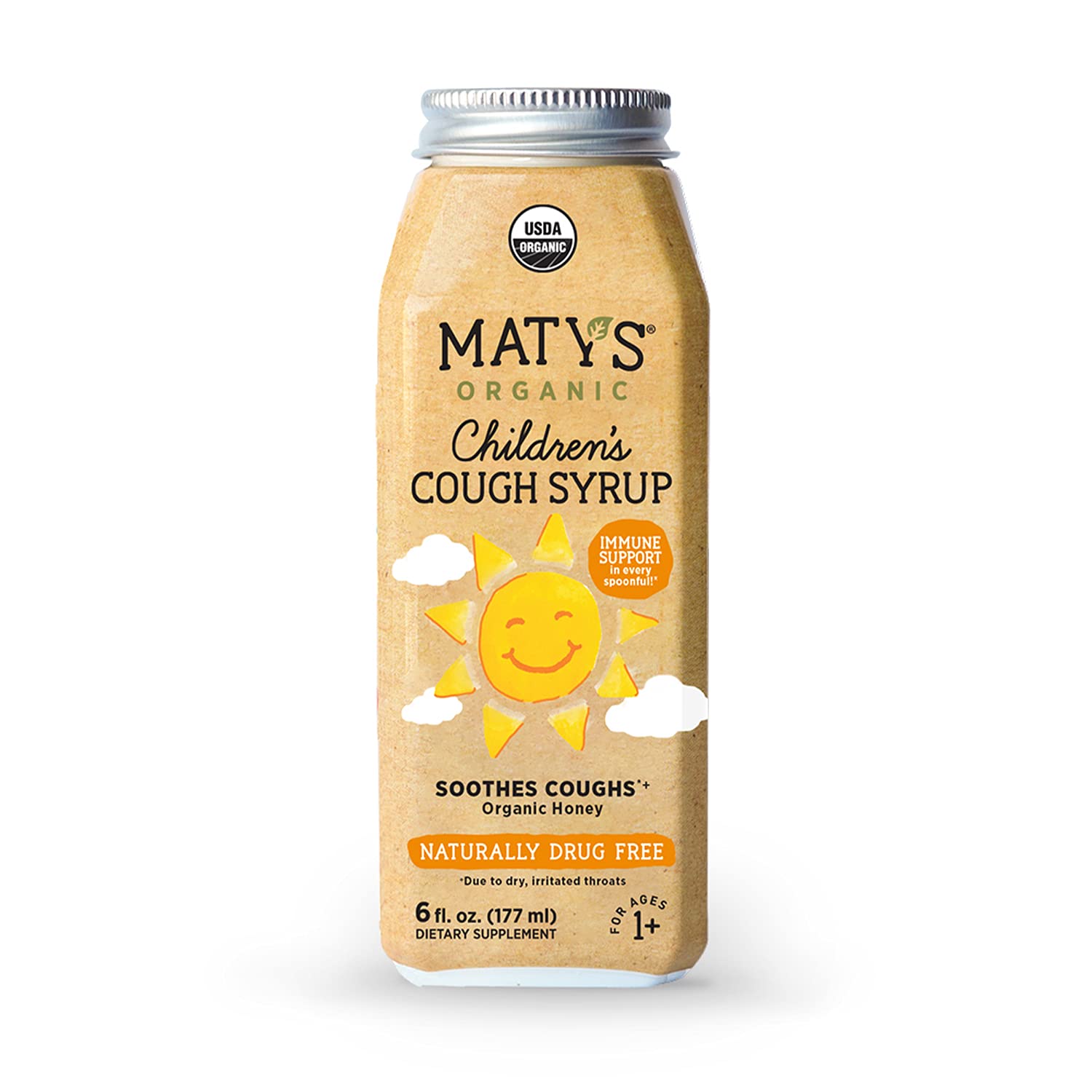 Maty's Organic Children's Cough Syrup, Made with Organic Honey, Lemon & Cinnamon - 6 fl oz.