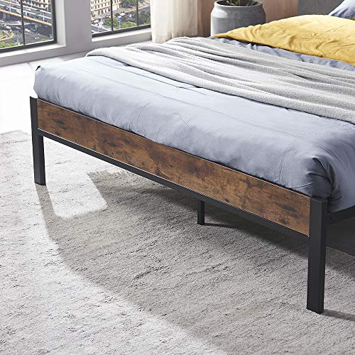 MegaChunk Queen Size Metal Platform Bed Frame with Wooden Headboard and Footboard, Easy Assembly, No Box Spring Needed, Large Under Bed Storage, Black