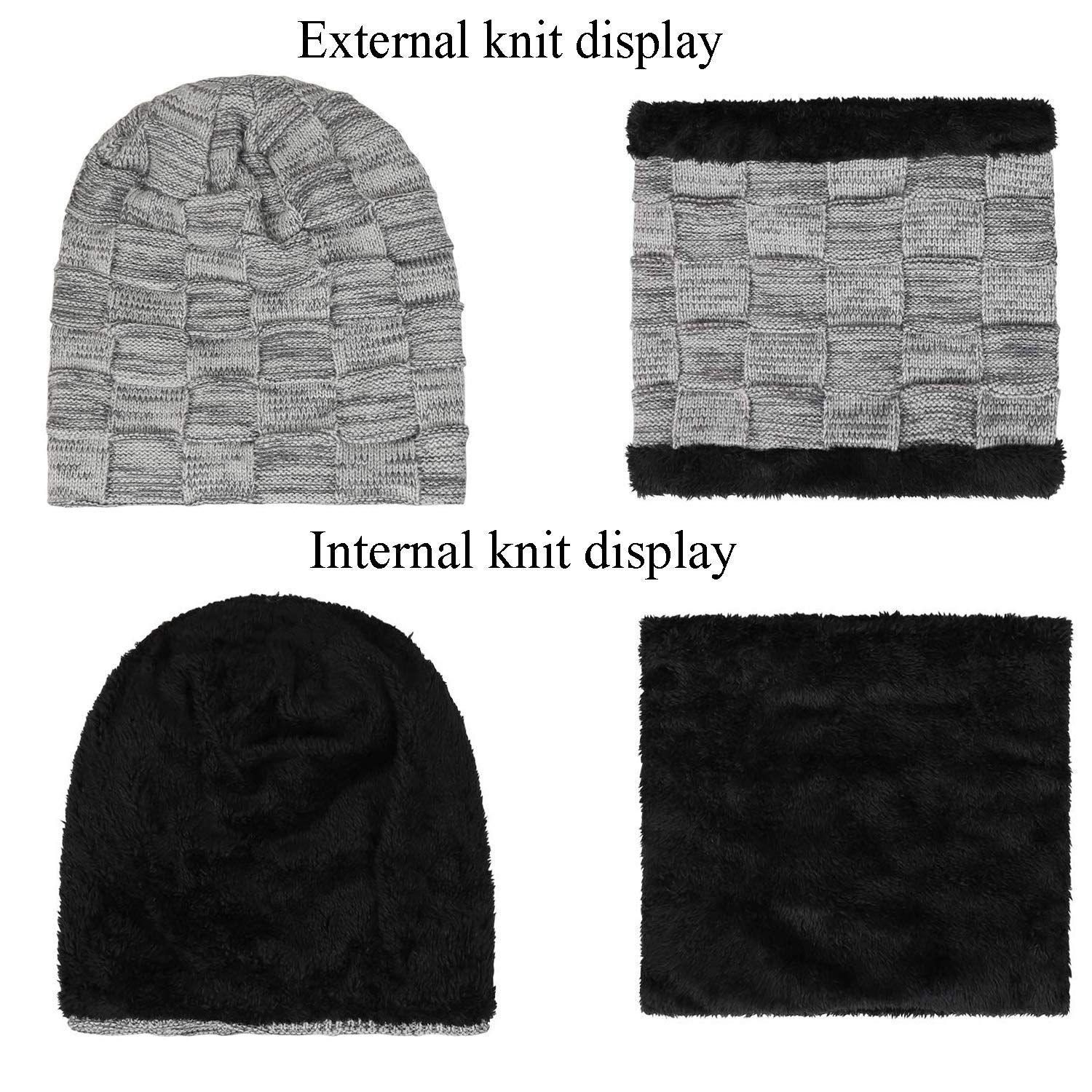 Newsfana Winter Beanie hat, Warm Knit Hat Scarf Set Thick Fleece Lined Winter Hat Skull Cap for Men Women (Gray)