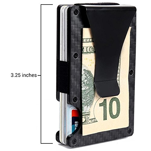Minimalist Money Clip Wallet Front Pocket RFID Blocking Credit Cards Holder Slim Wallets for Men Women - Carbon Fiber