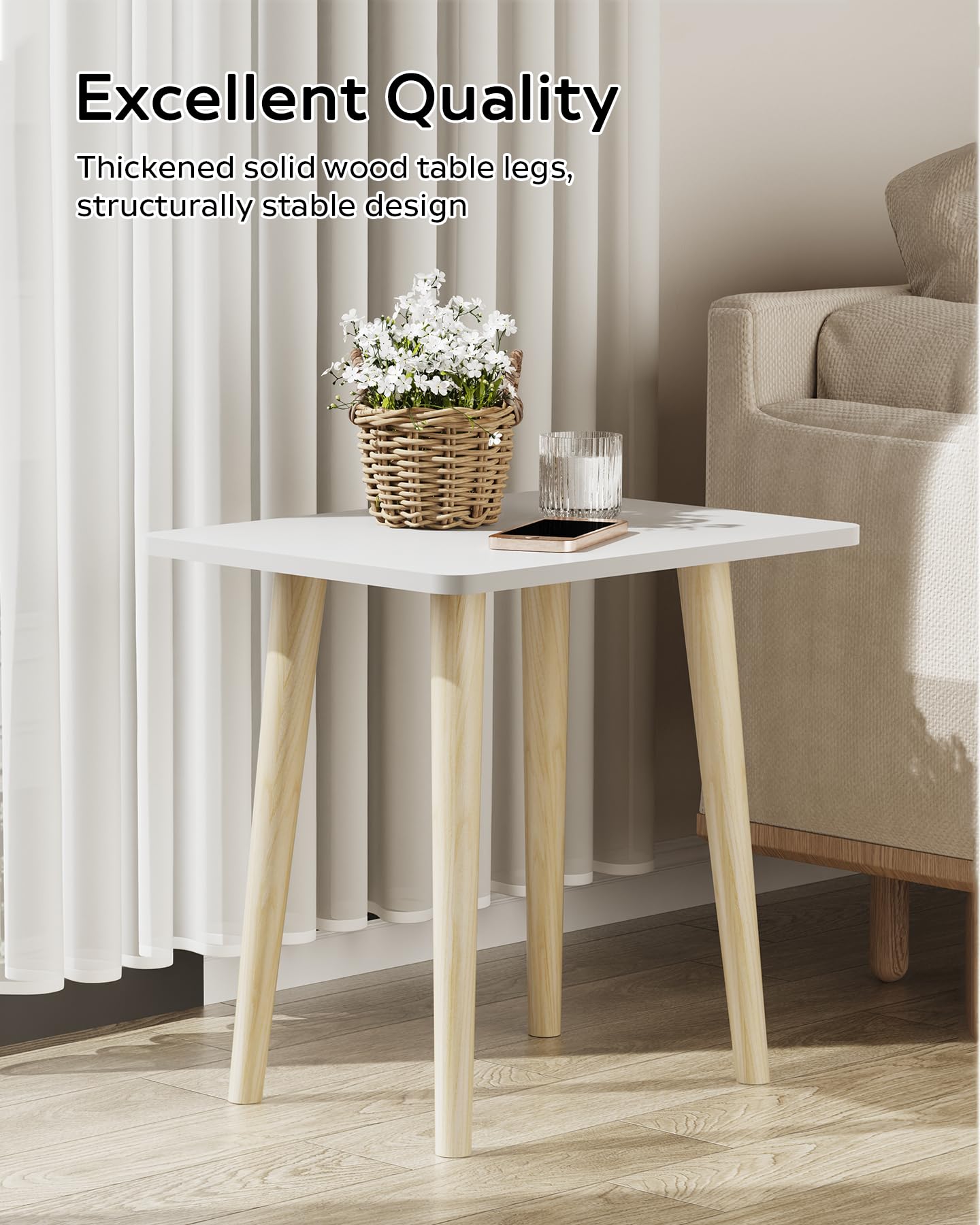 MIRROTOWEL Side Table, Small Table, Modern Home Decor Bedside Table for Living Room Bedroom Balcony Office,Easy to Assemble(White)
