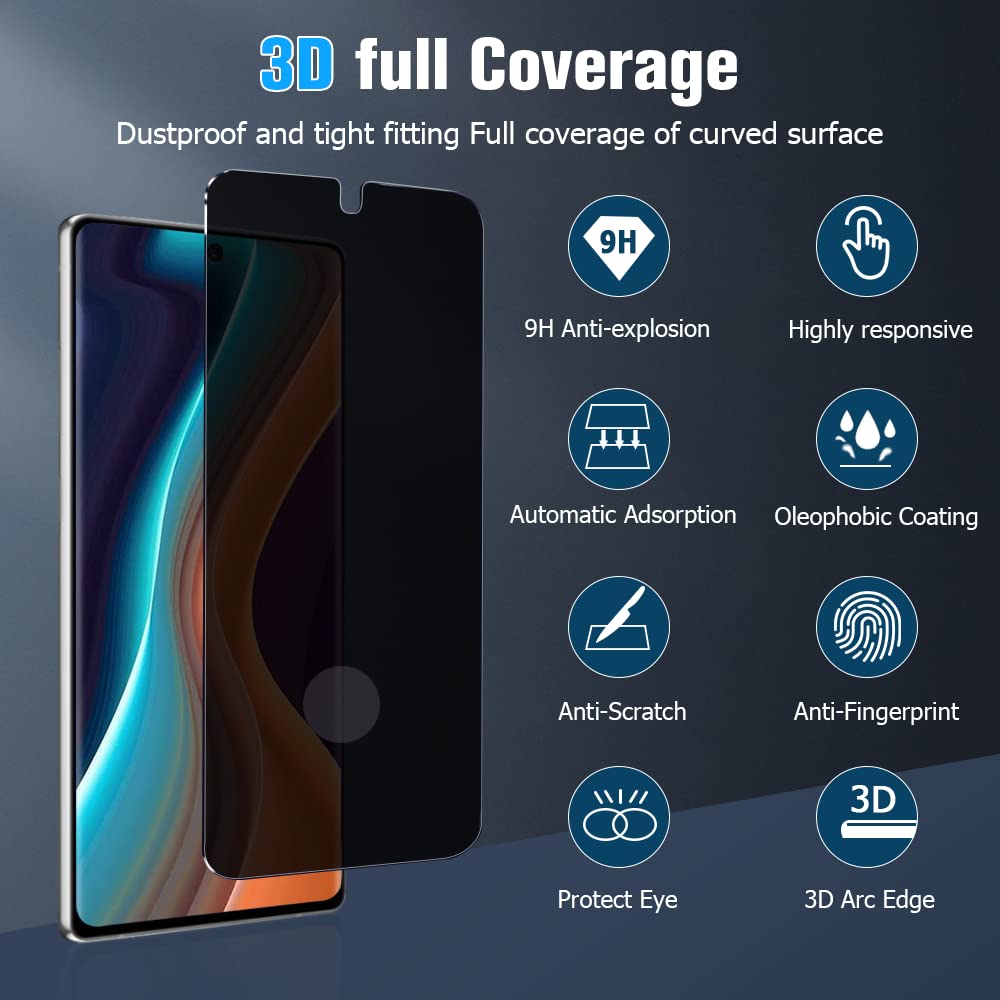 OuYteu 【2+2 Pack】 Galaxy Note 20 5G Privacy Screen Protector And Camera Lens Protection,Anti-Spy Tempered Glass,Curved Full Coverage, Fingerprint Unlock For Samsung Galaxy Note 20