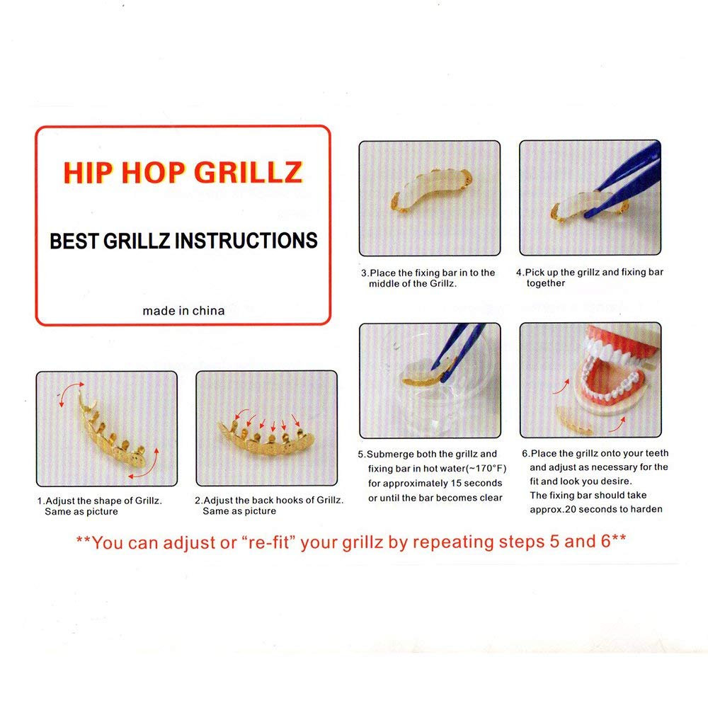 LuReen 14k Gold 2 PC Single Shiny Teeth Grillz 6 Bottom Grillz Set Hip Hop Teeth Grills for Teeth Rapper Halloween Costume Cosplay
