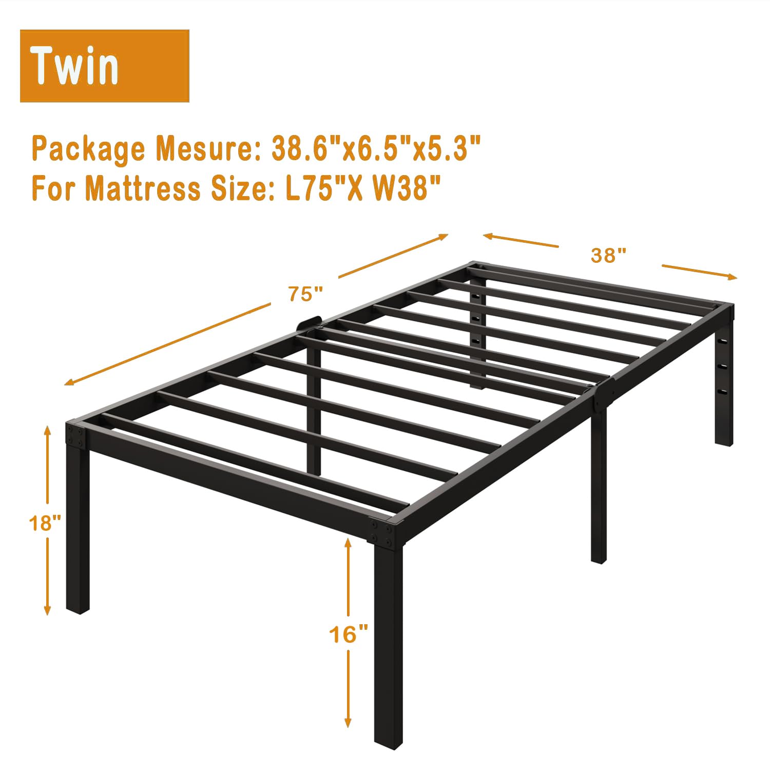 LIJQCI King Size Bed Frame 16 Inch Metal Heavy Duty Platform No Box Spring Needed with Storage Easy Assembly Steel Slat 3500lbs Support