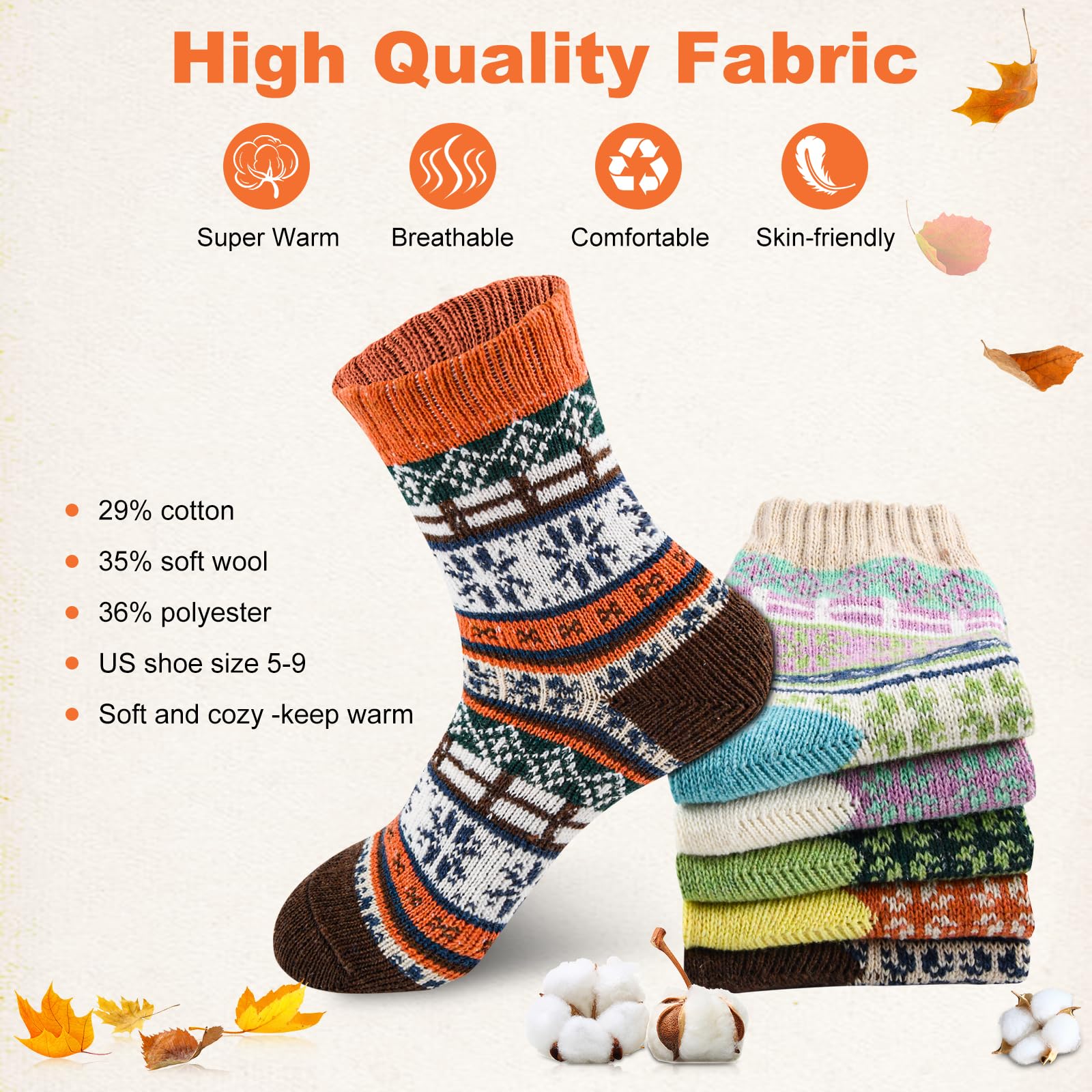 LKV Womens Winter Socks Gift Box Free Size Thick Wool Socks Soft Warm Casual Socks for Women Socks Christmas Socks 5 Pairs