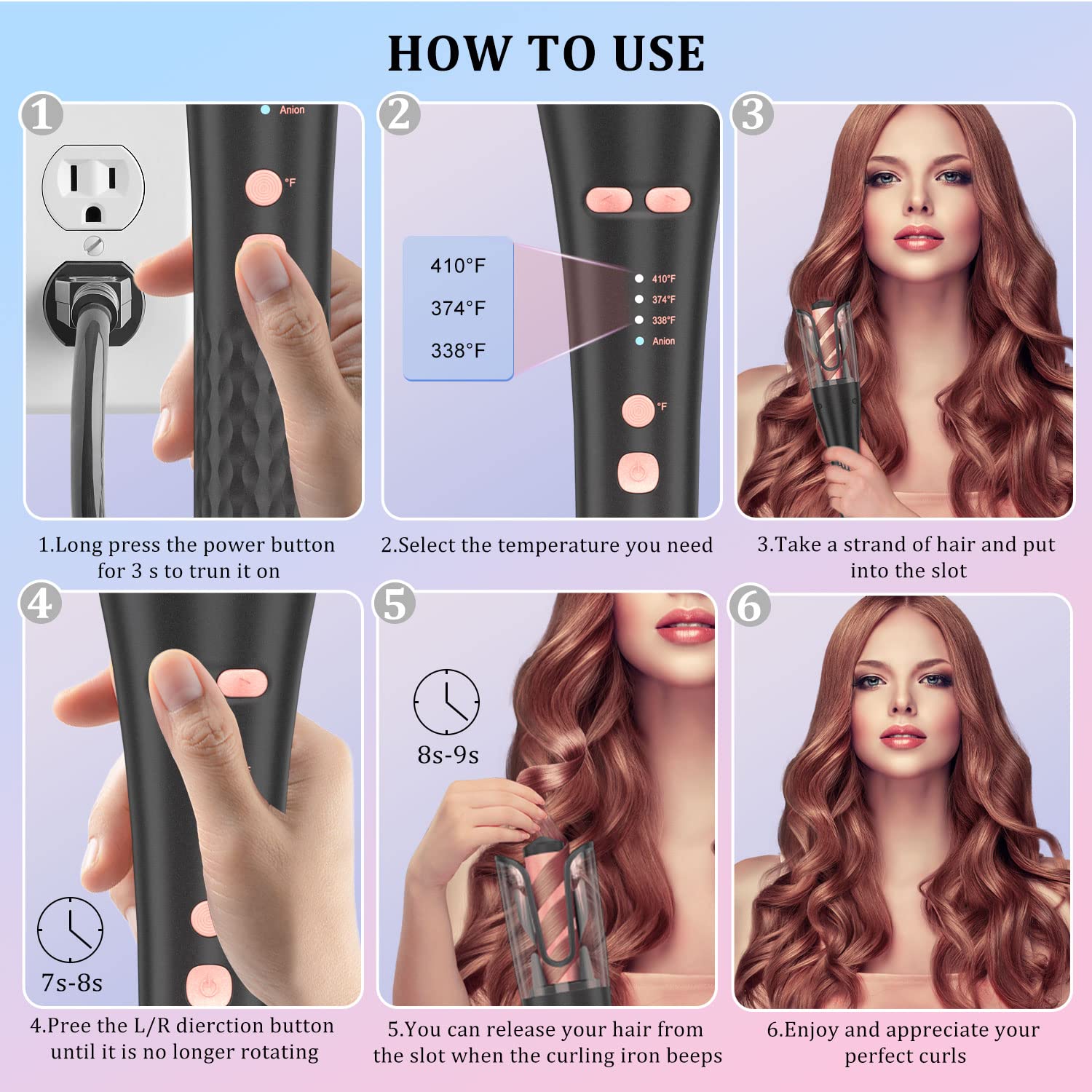 MOCEMTRY Automatic Curling Iron, Hair Curler 1" Ceramic Ionic Barrel Rotating Barrel Curling Wand Fast Heating, Anti-Scald, Smart Anti-Stuck, Auto Shut-Off, Fast Heating for Hair Lasting Styling.