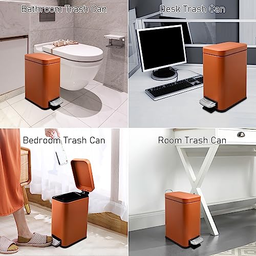 M-Aimee 1.3 Gallon Slim Small Trash Can with Lid Soft Close, Stainless Steel Garbage Can for Bathroom Bedroom Office, Rectangular Step Trash Bin with Removable Inner Waste Basket (Pink)
