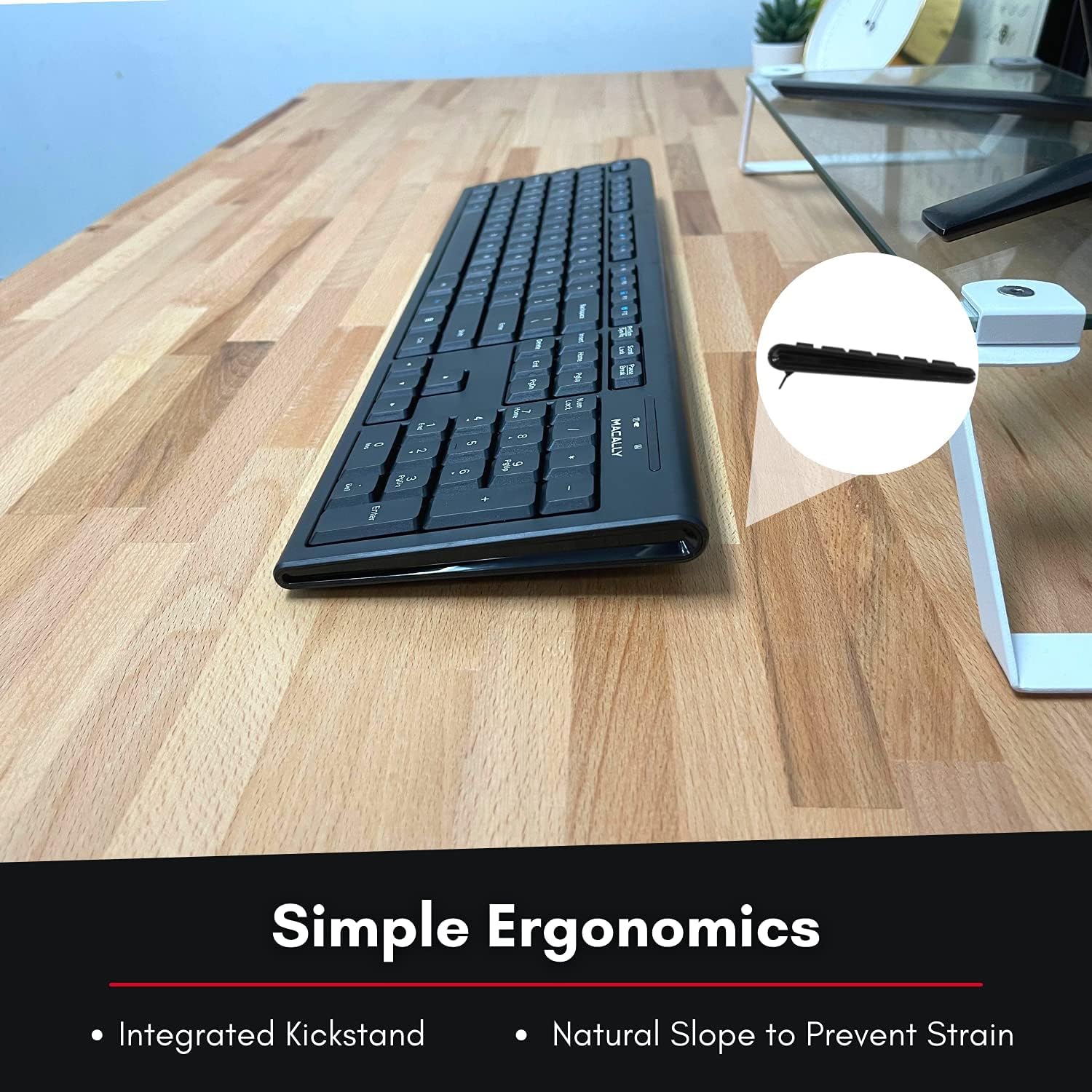 Macally 2.4G Wireless Keyboard - Ergonomic Full Size Computer Keyboard Wireless with Numeric Keypad - USB Keyboard Wireless Compatible with Windows PC Laptop Desktop External Keyboard Cordless