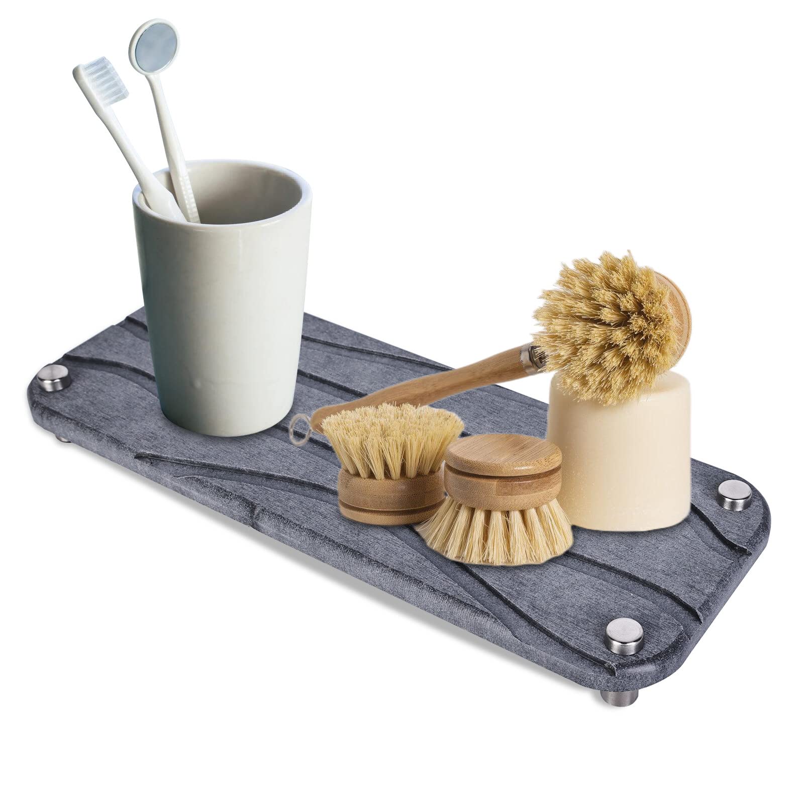 NASHARIA Water Absorbing Stone Tray for Sink:Instant Dry Sink Organizer and Fast Drying Stone Sink Tray Diatoma Sink Tray Drying Stone for Kitchen Bathroom Toothbrush Cup (Dark Gray)