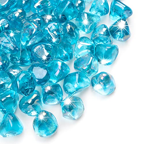 X Home 10 LB Fire Glass Diamonds, 1 Inch Fire Pit Glass for Fire Pit, Gas Fireplace, High Luster Aqua Blue