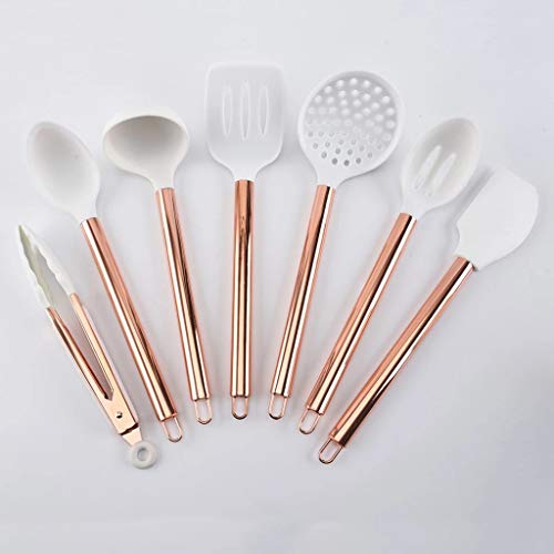LMMDP 7pcs Silicone Kitchenware Non-stick Cooking Tool flexible tongs Spatula Ladle slotted Spoon Kitchen Utensils Set (Color : E)