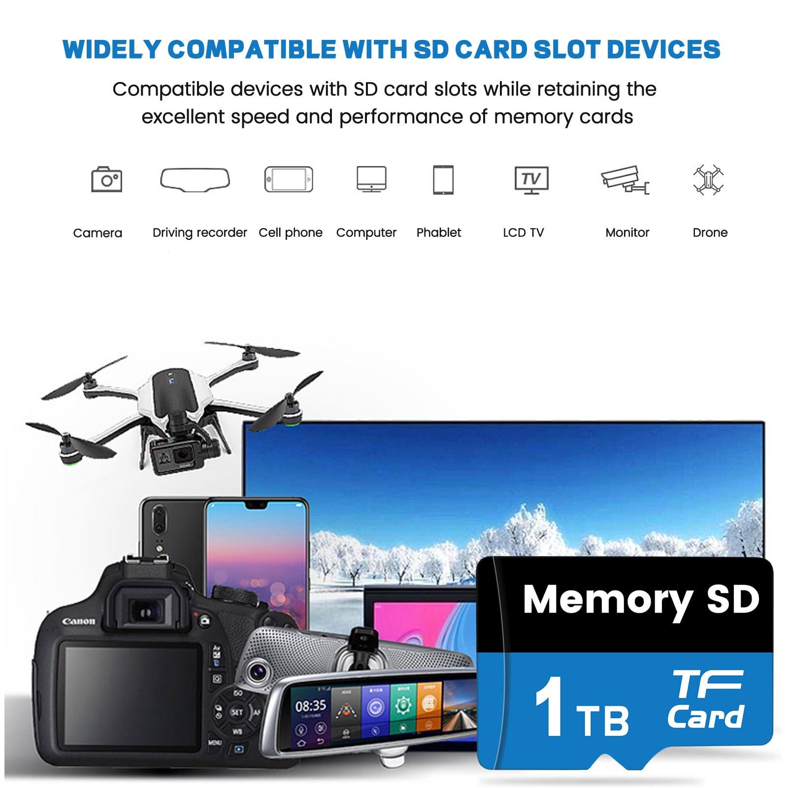 passdise 1TB High Speed TF Storage Memory Waterproof 1024GB Large Capacity Video Recording for Smartphone, Dashcam, Drone, Camera